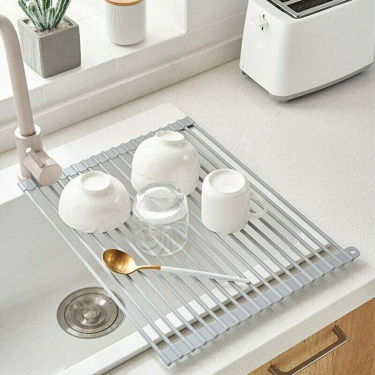Roll Up Dish Drying Rack Over The Sink Foldable Dish Drainer Food