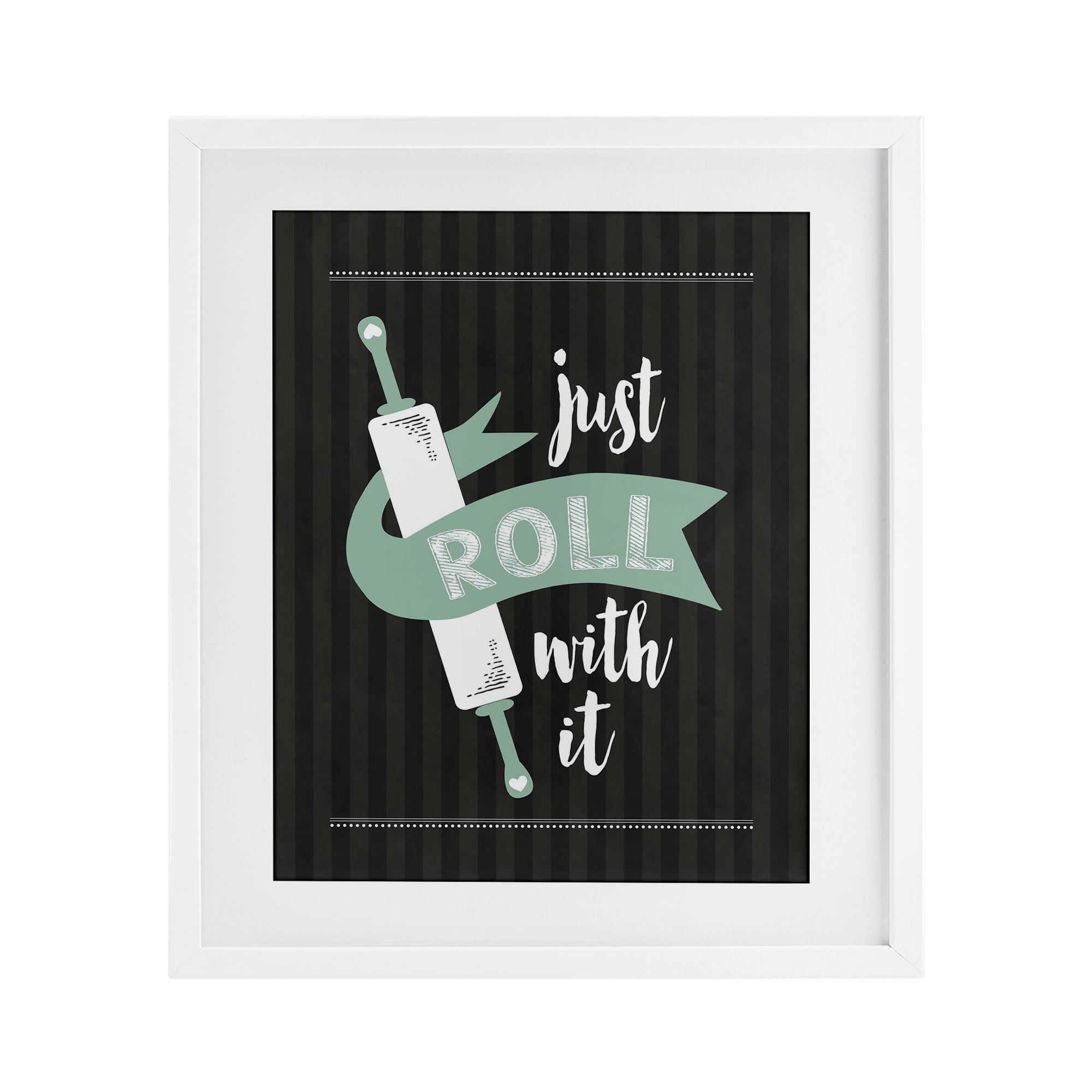 Roll With It Black & Green White Framed Print Under Glass, design by ...