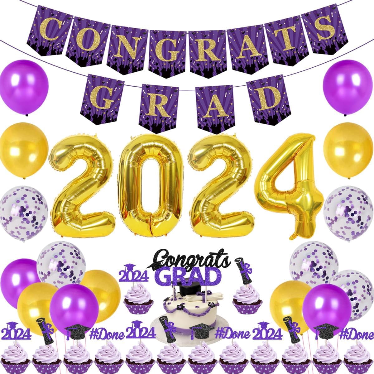 Roll over image to zoom in Graduation Decorations 2024 Purple and Gold ...