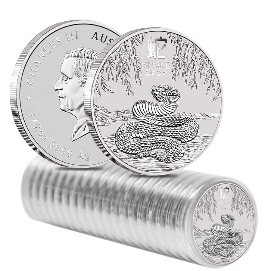Roll of 20 - 2025 1/2 oz Silver Lunar Snake BU Australian Perth Mint ...