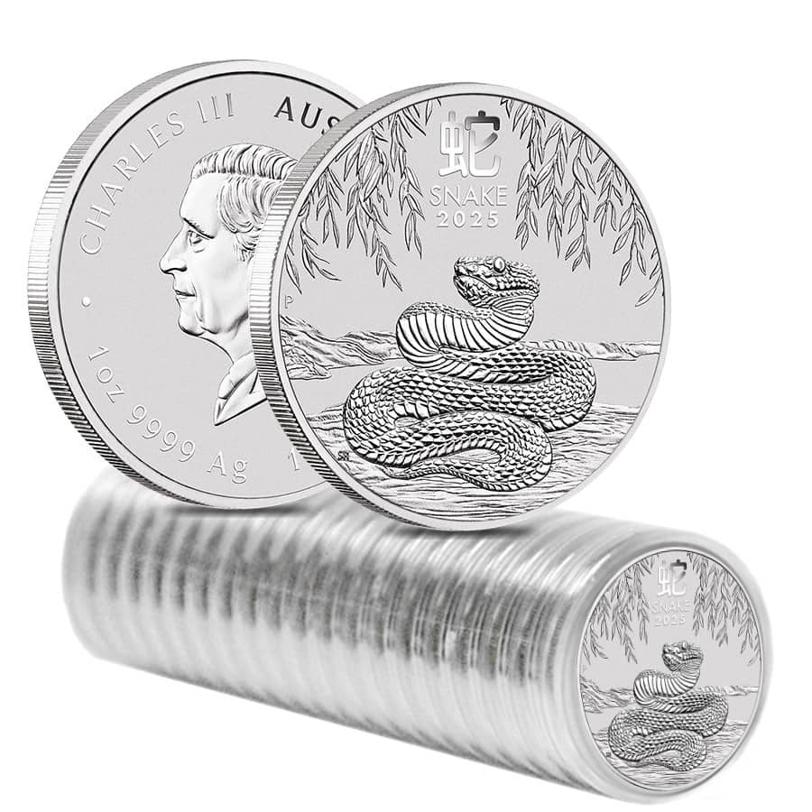 Roll of 20 - 2025 1 oz Silver Lunar Snake BU Australian Perth Mint ...