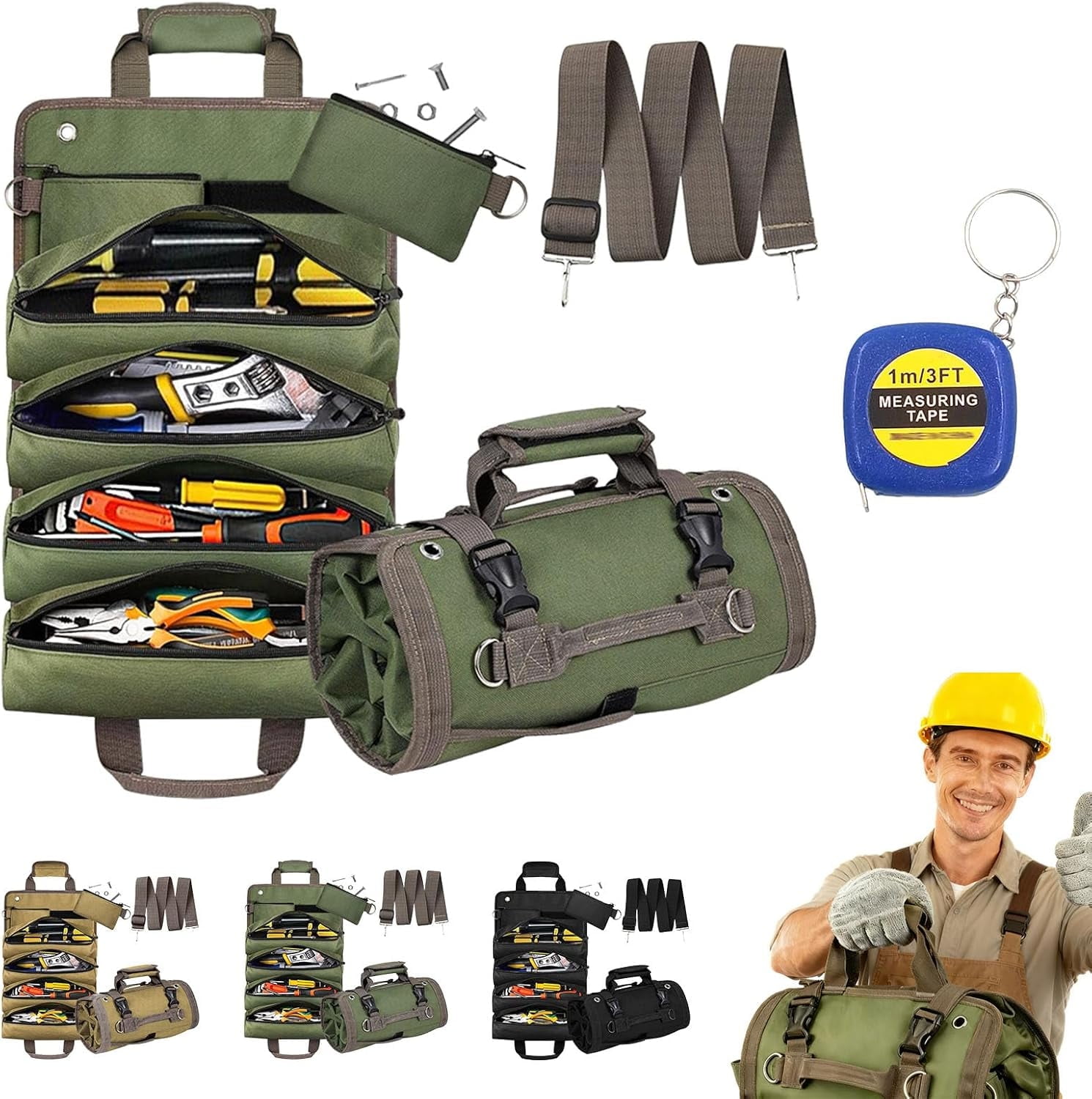 Roll up Tool Bag, Heavy Duty Portable Tool Organizer with Detachable ...