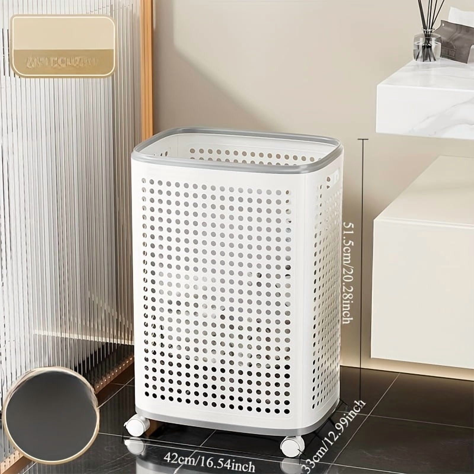 Rollable Laundry Basket with Wheels - Ventilated White & Grey Plastic ...