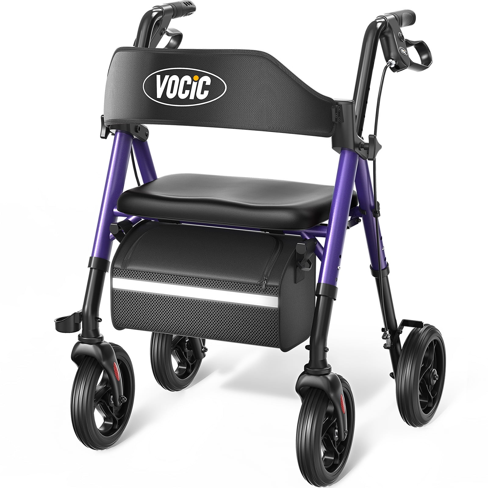 VOCIC Purple Mobility Rollator | 8" Wheels + Adjustable Seat | Foldable ...