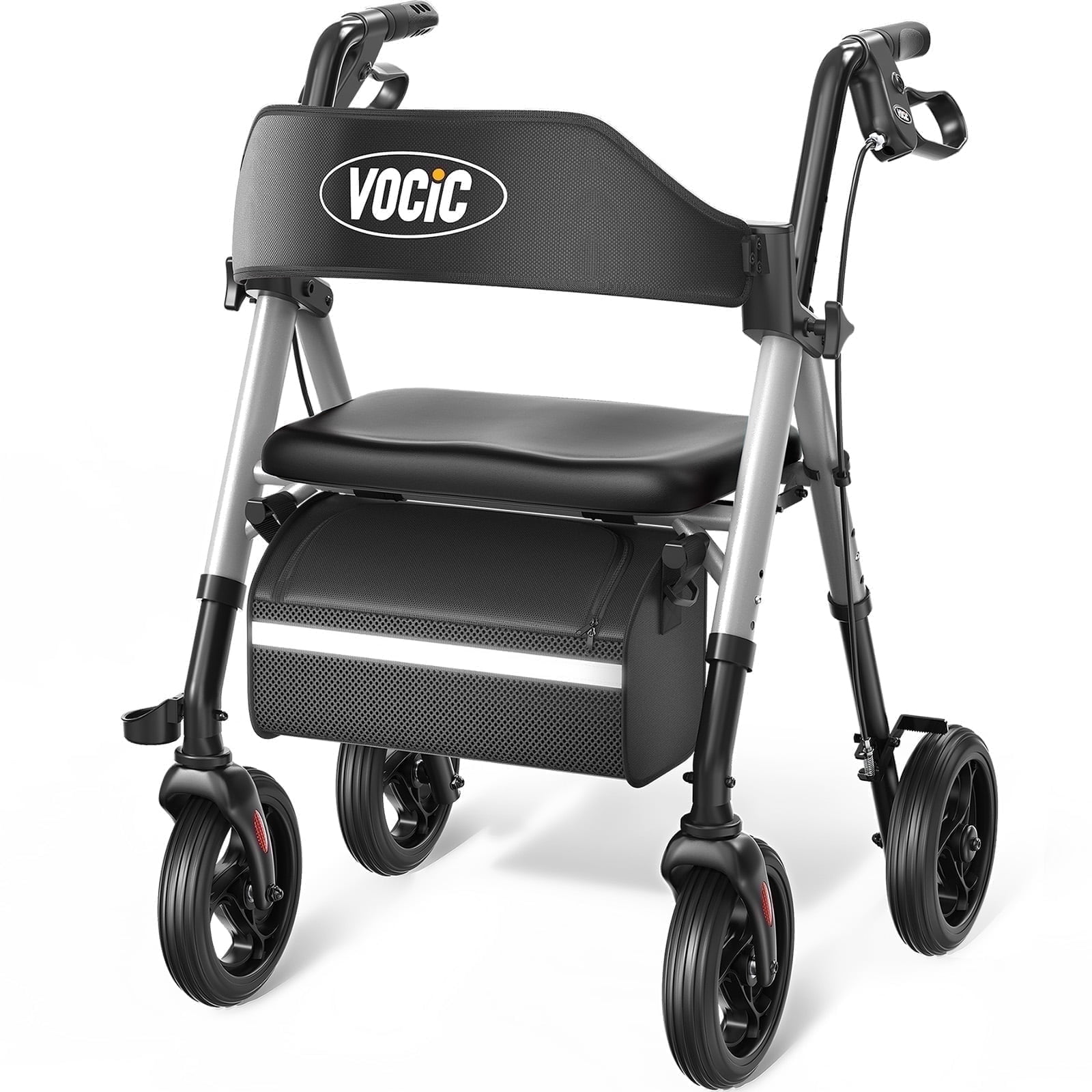 VOCIC Silver Senior Rollator | Heavy-Duty 330lb Design | Dual Brakes ...