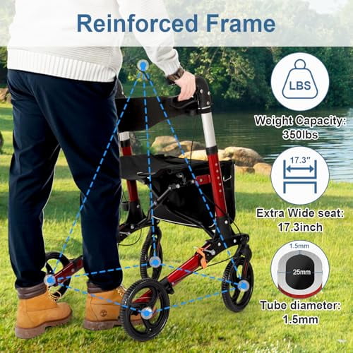 Rollator Walker for Seniors, Lightweight Foldable All Terrain Rolling ...