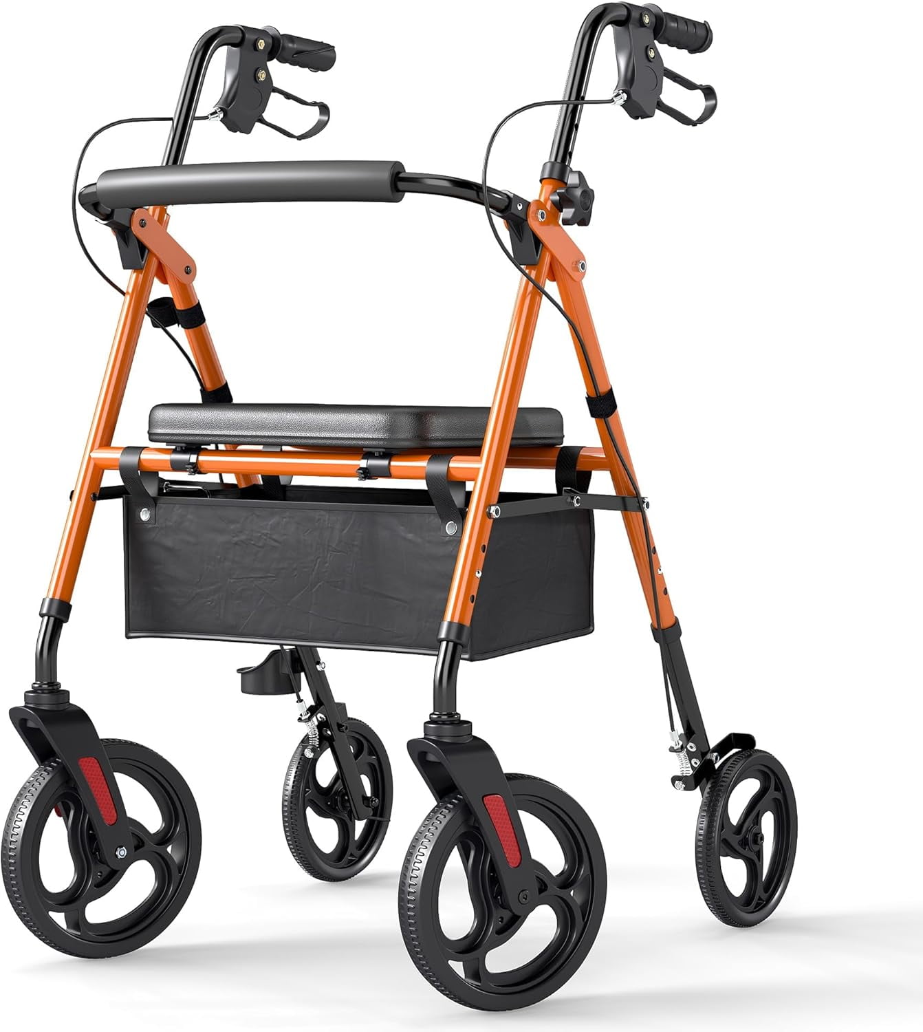 Rollator Walker with 10” Wheels, Sponge Padded Seat and Backrest, Fully ...