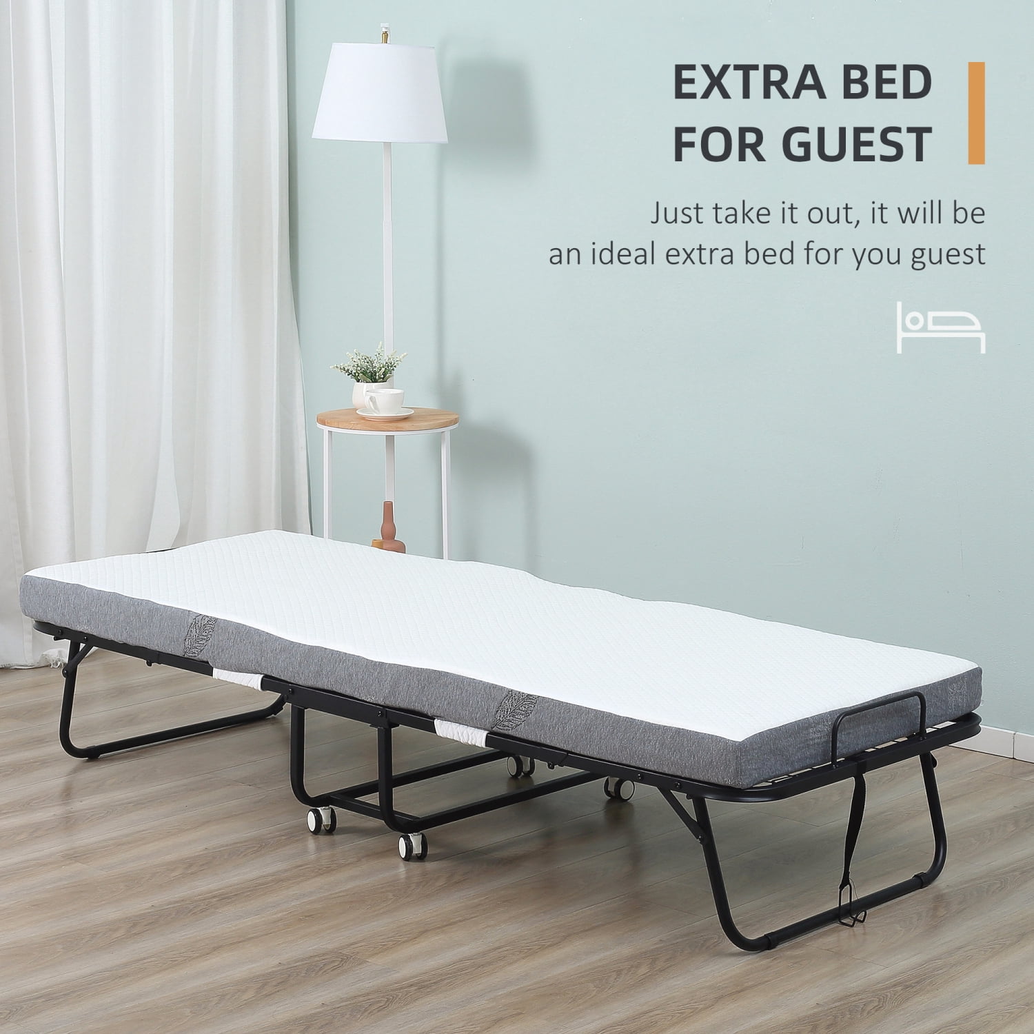 Rollaway Bed, Folding Bed with 4" Thick Soft Cushion, Portable Foldable ...