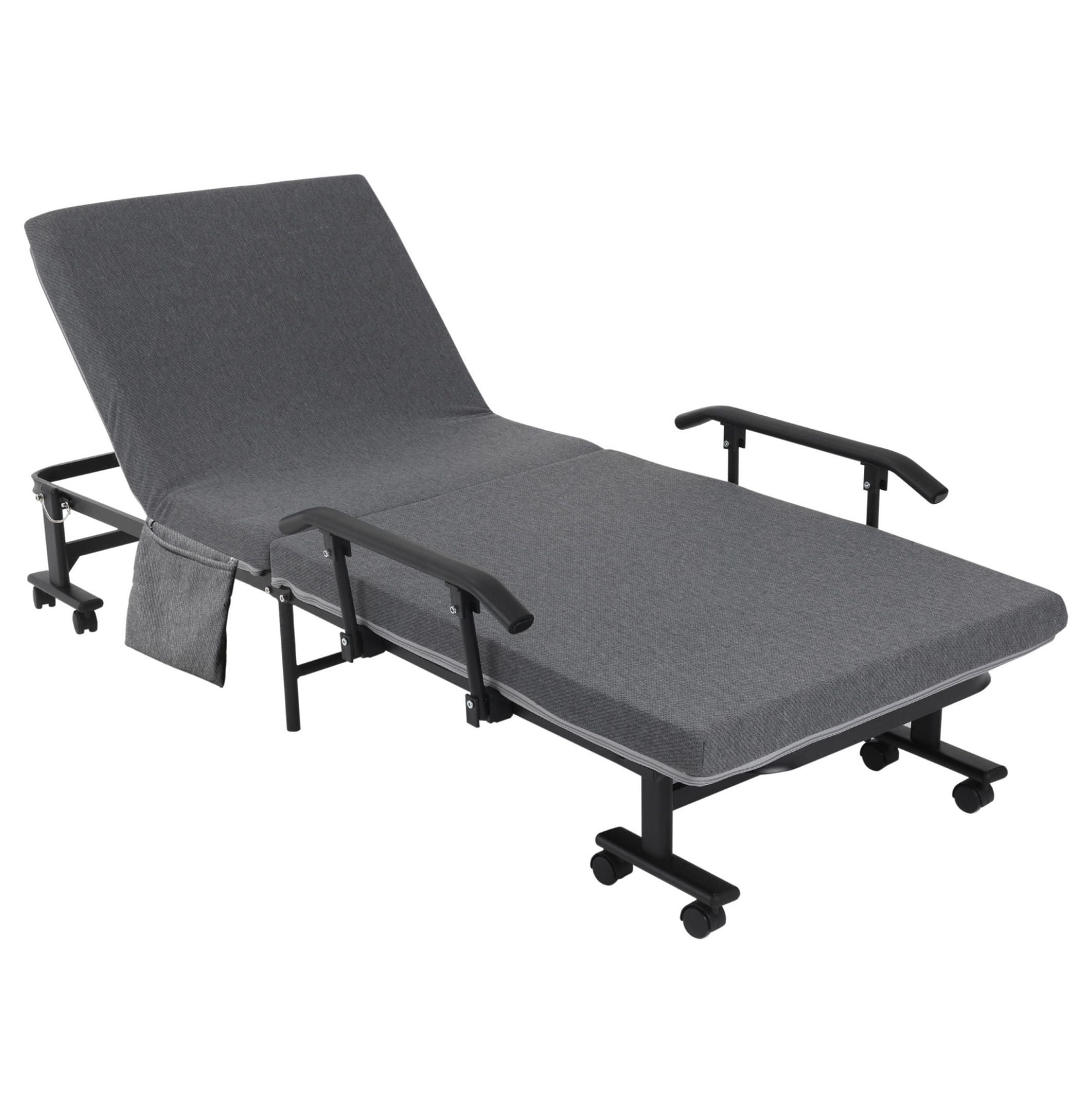 Rollaway Bed, Folding Guest Bed with Adjustable Backrest & Wheels ...