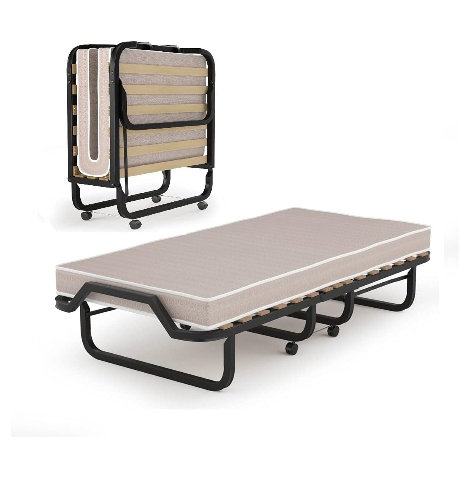 Rollaway Folding Bed with Memory Foam Mattress, Portable Guest Bed with ...