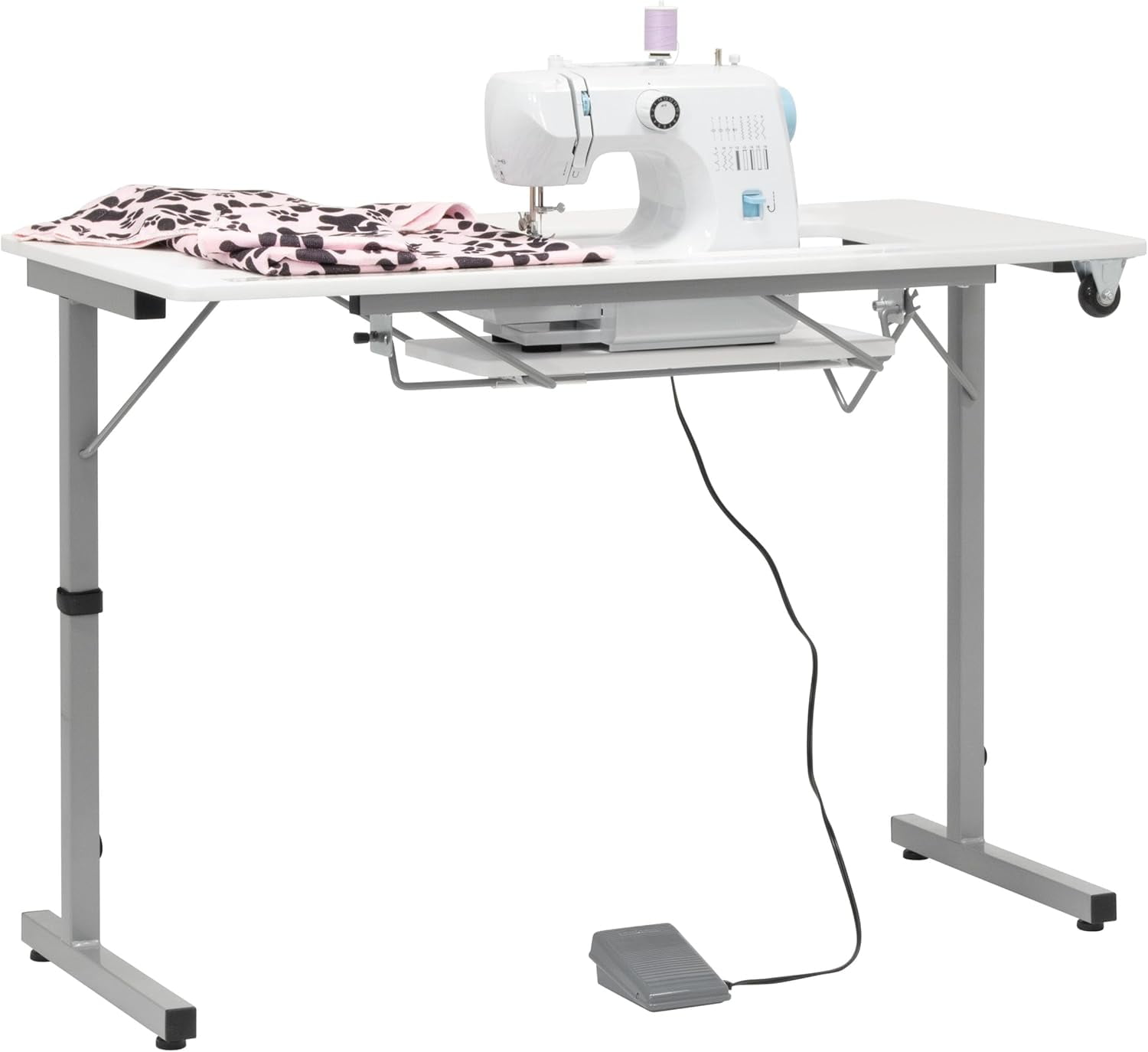 Rollaway II Compact Portable Folding Sewing Table, Silver/White ...