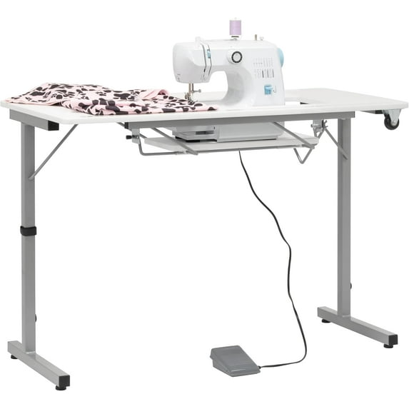 Rollaway II Compact Portable Folding Sewing Table, Silver/White ...