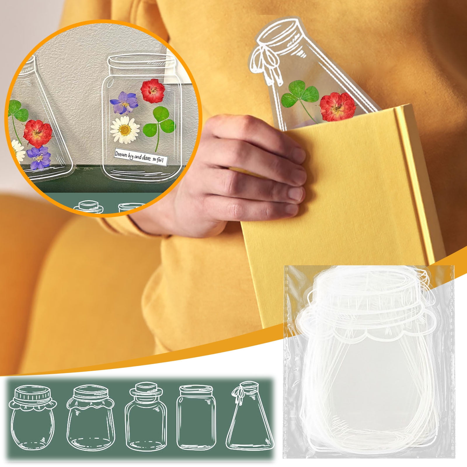 Rollback! 40PCS Dried Flower Transparent Bookmark Kit, Paste for ...