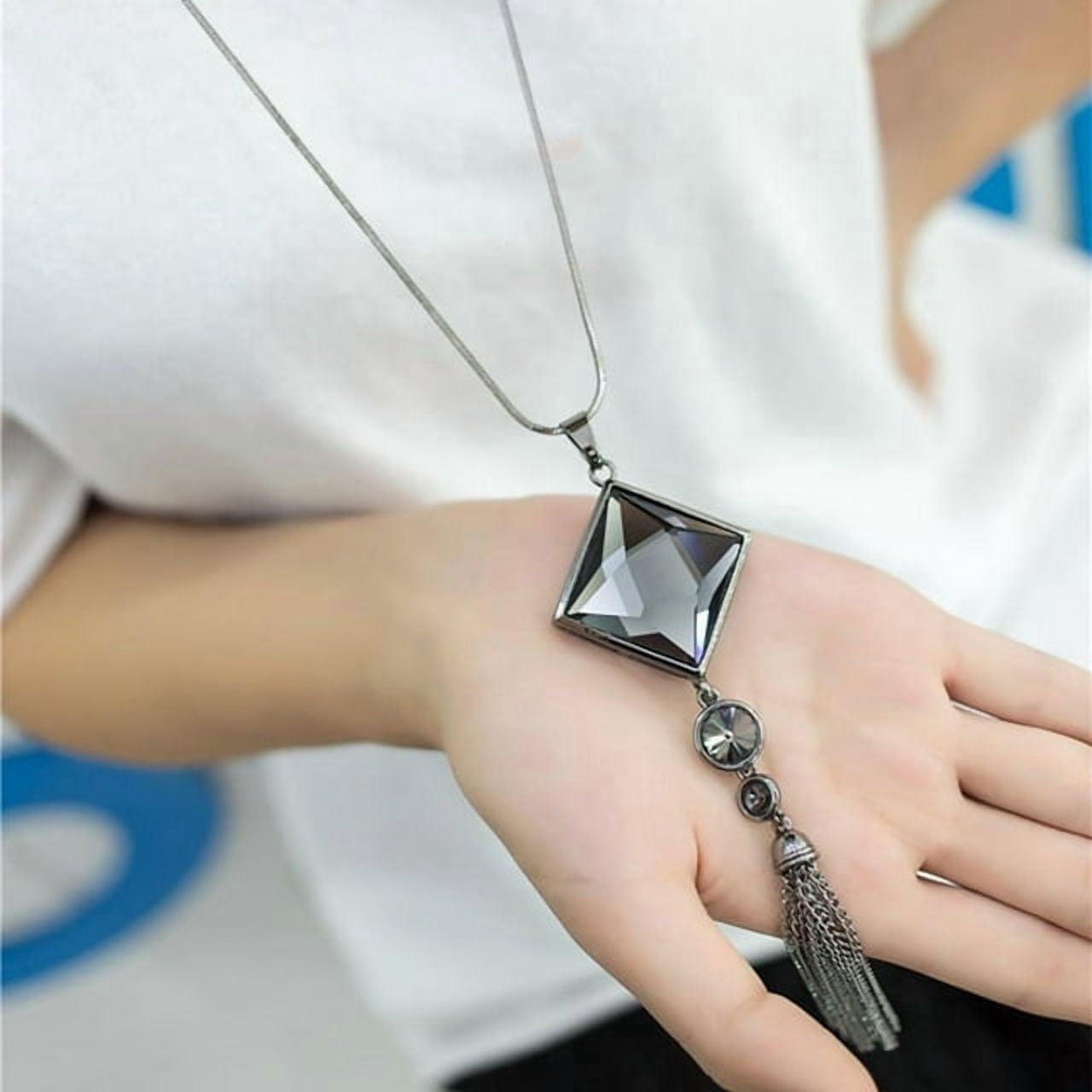 Rollback Fashion Women Pendant Necklace Square Big Drop Crystal Long ...