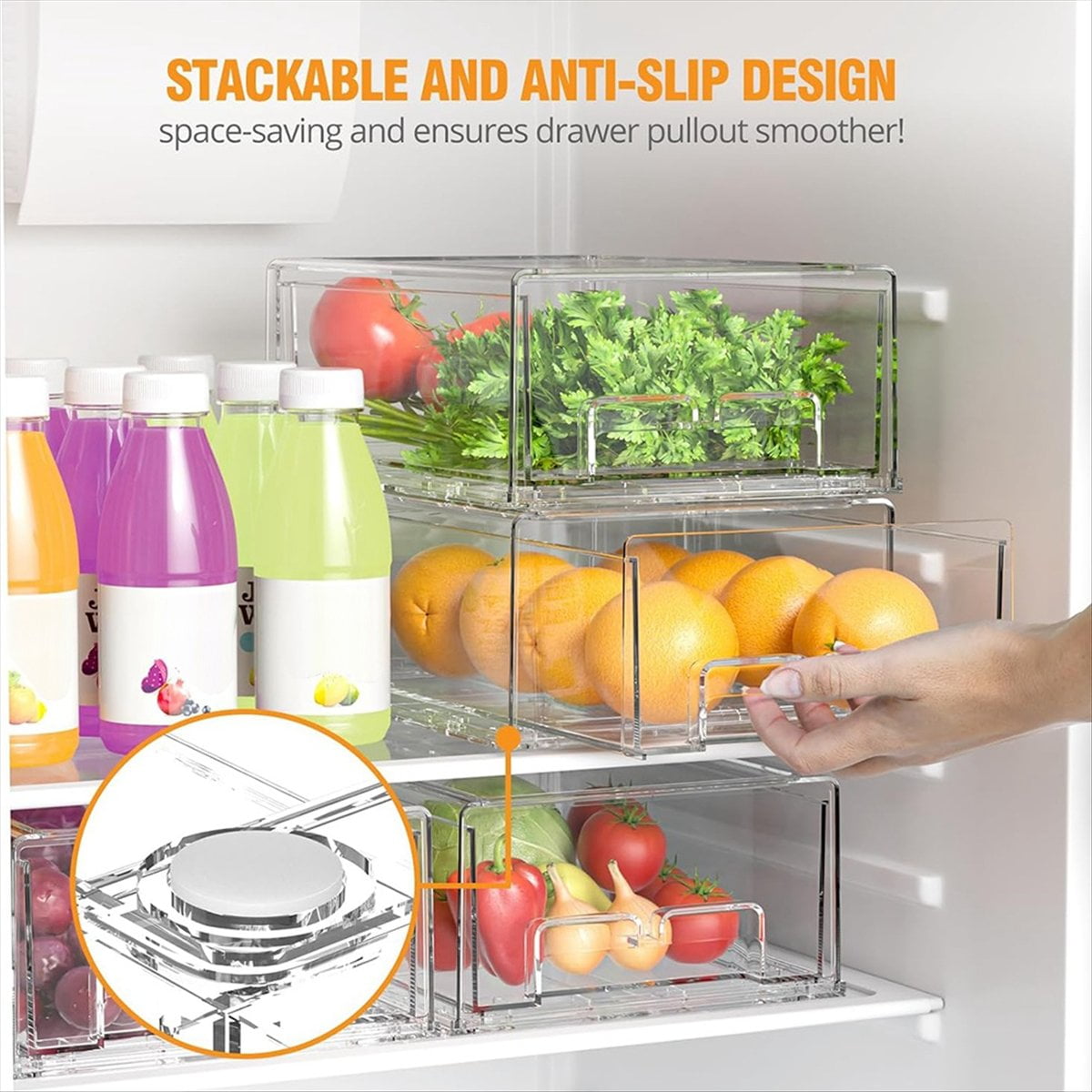 Rollbacks & More Refrigerator Drawers Stackable Fridge Organizer Bins ...