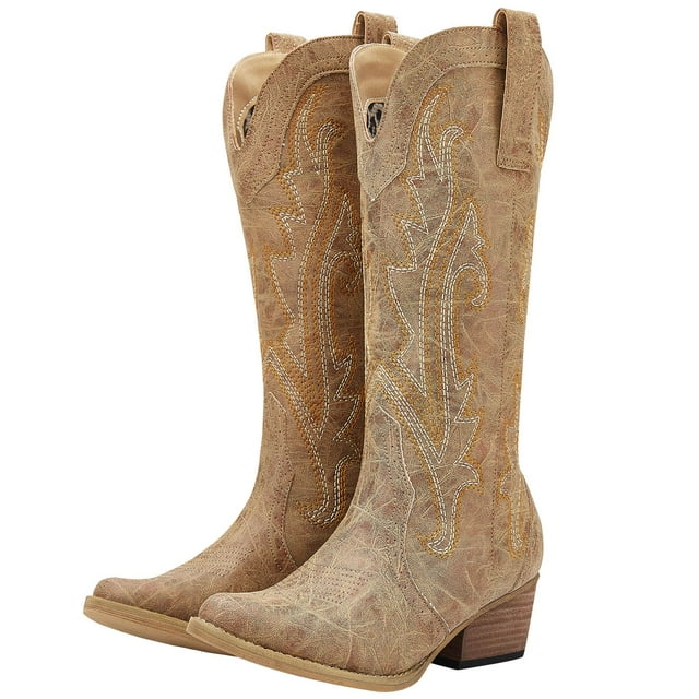 Rollda Cowboy Boots Women Western Boots Cowgirl Boots Ladies Pointy Toe ...