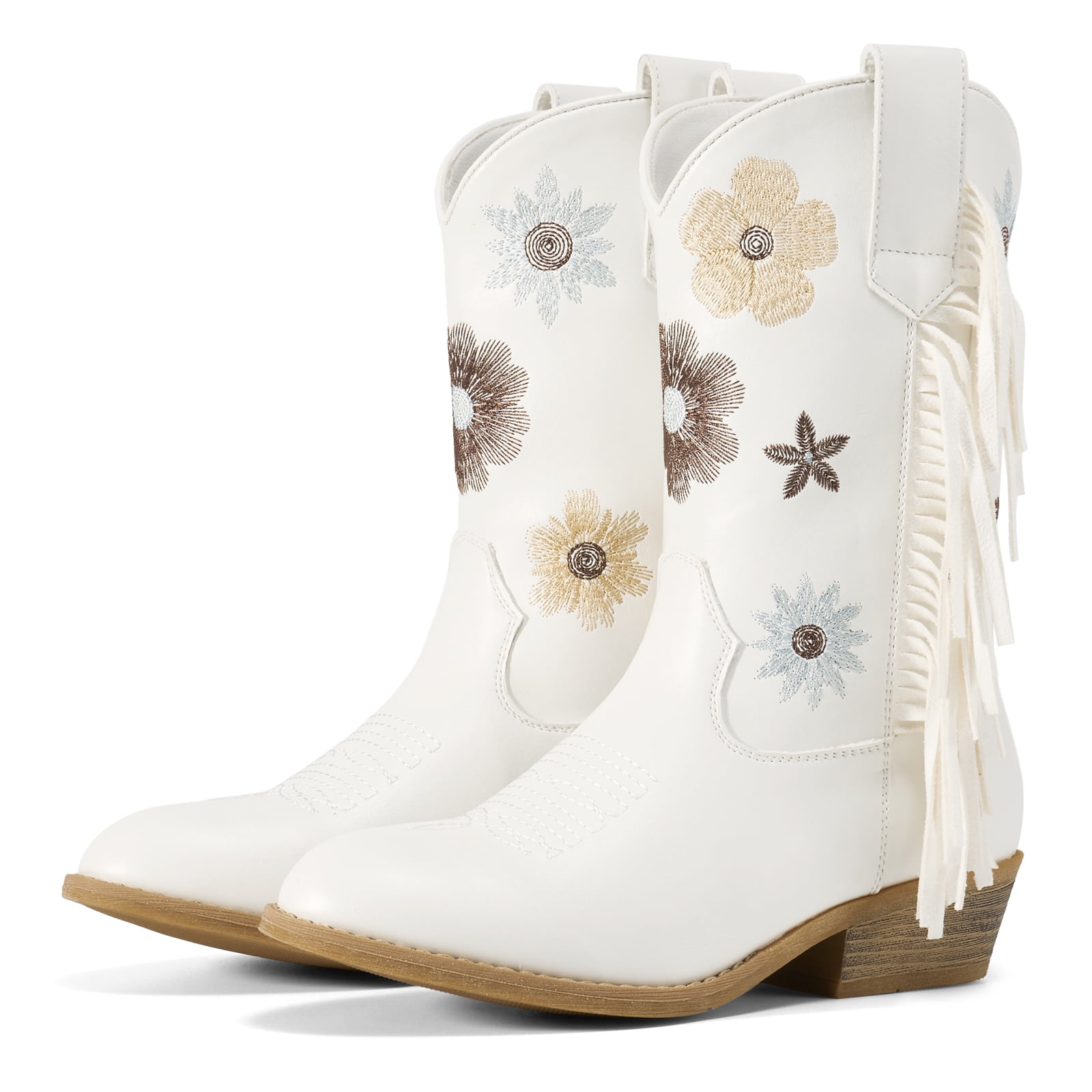 Rollda Cowgirl Cowboy Boots for Kids with Tassel Floral Embroidered ...