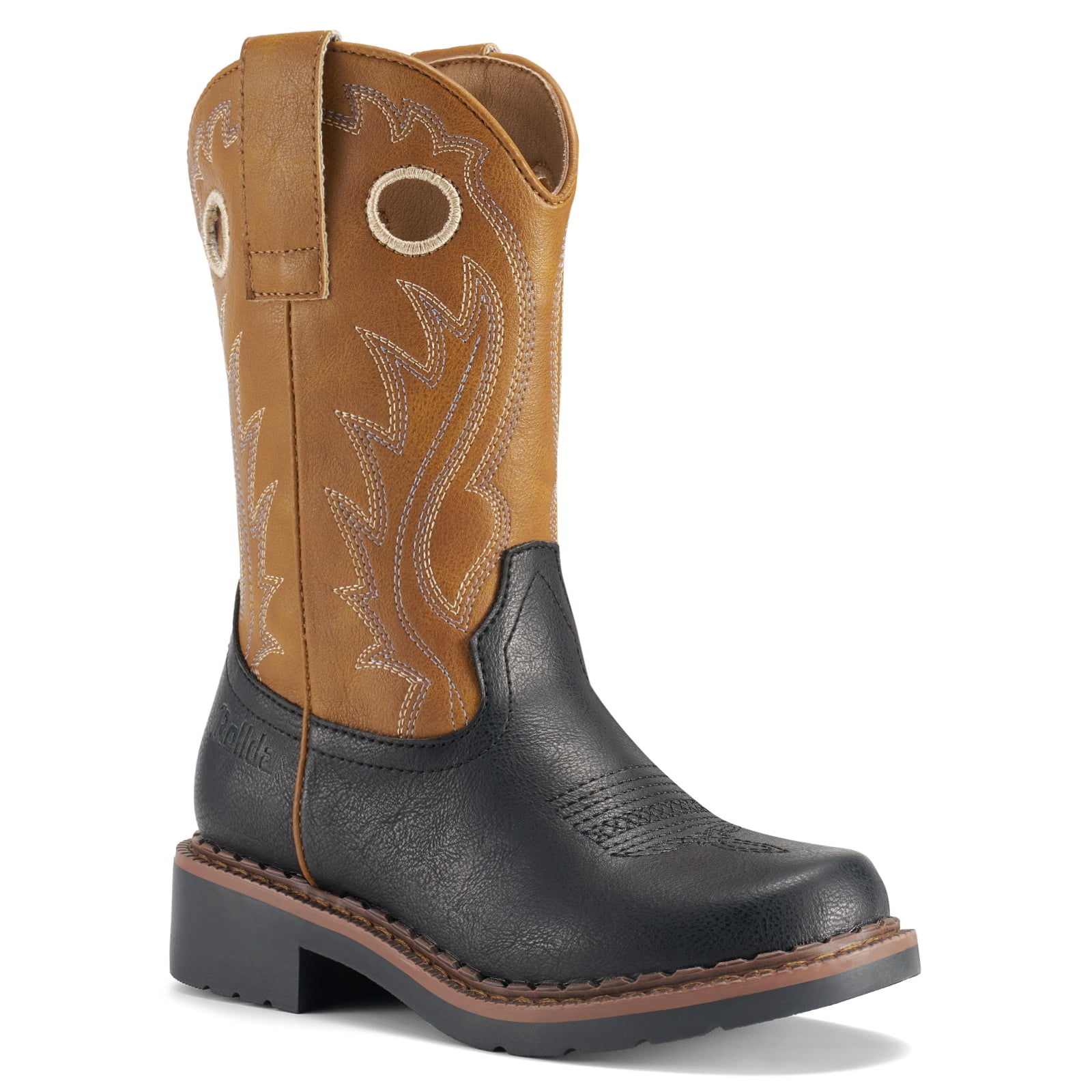 Rollda Kids Western Cowboy Boots Square Toe for Boys,Brown/Black,12 ...
