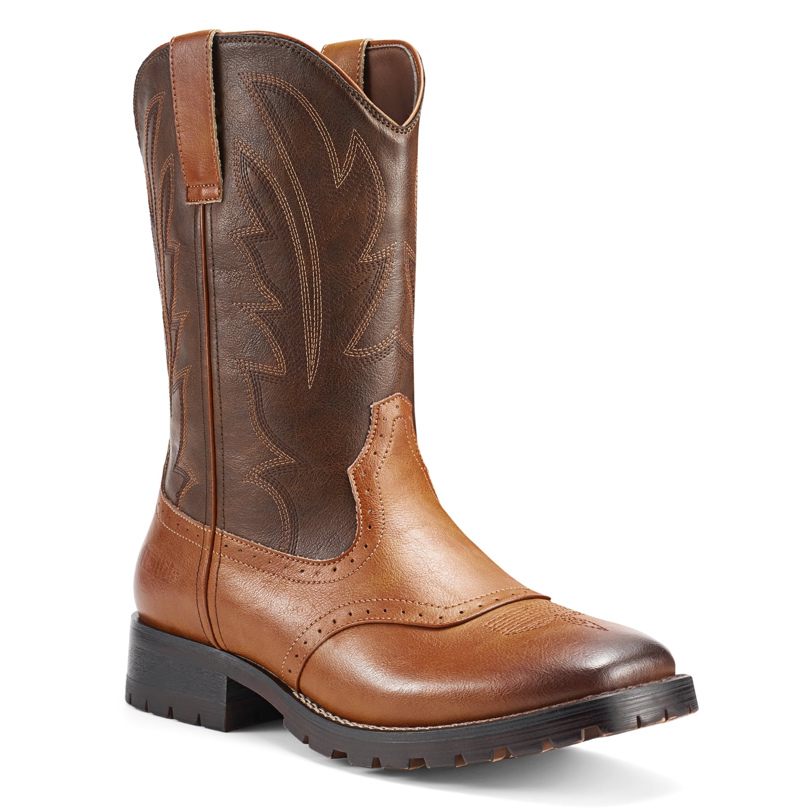 Rollda Mid-Calf Cowboy Boots for Men with Classic Embroidered Brown ...