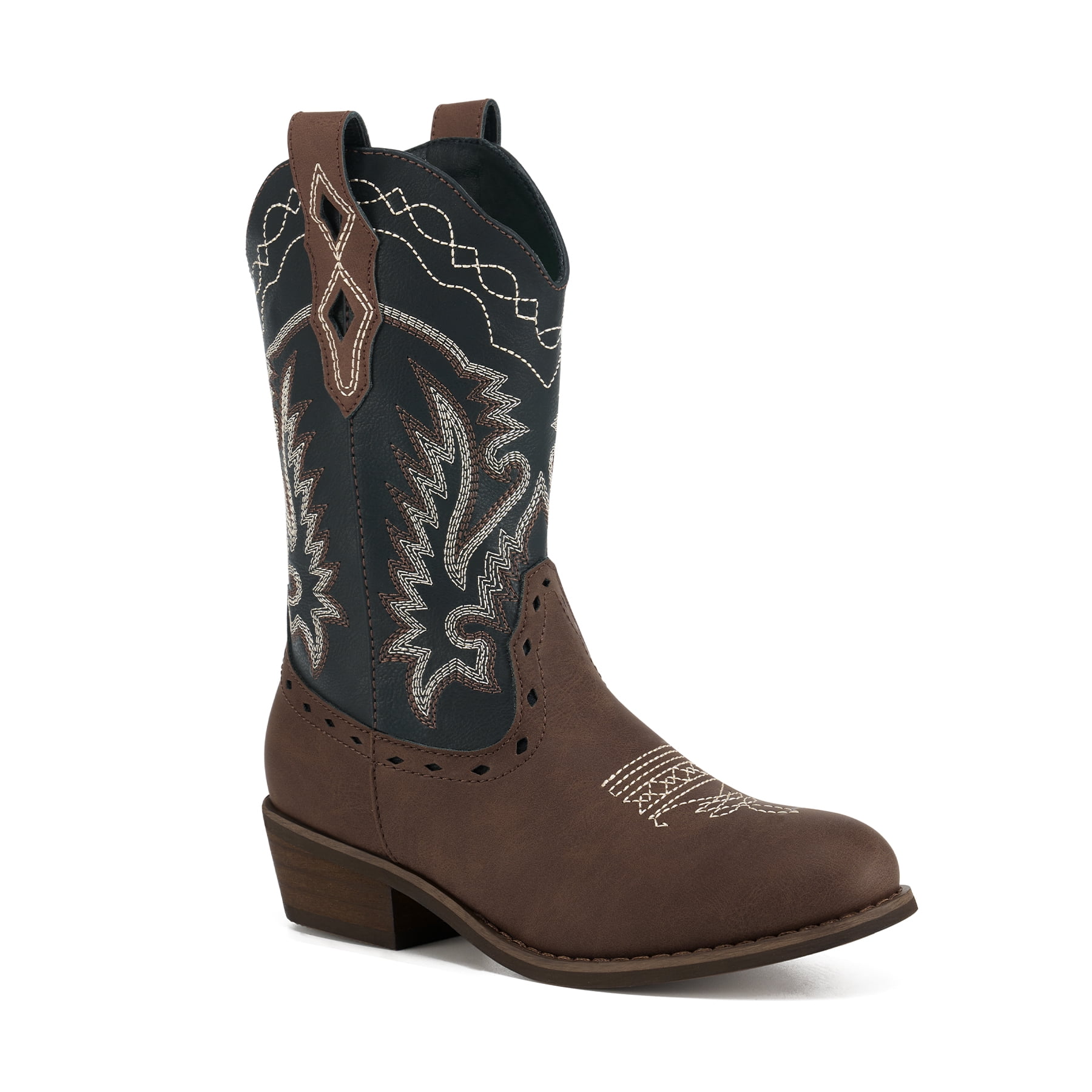 Rollda Round Toe Kids Cowboy Boots for Boys Girls,Black/Tan,US Size 12 ...