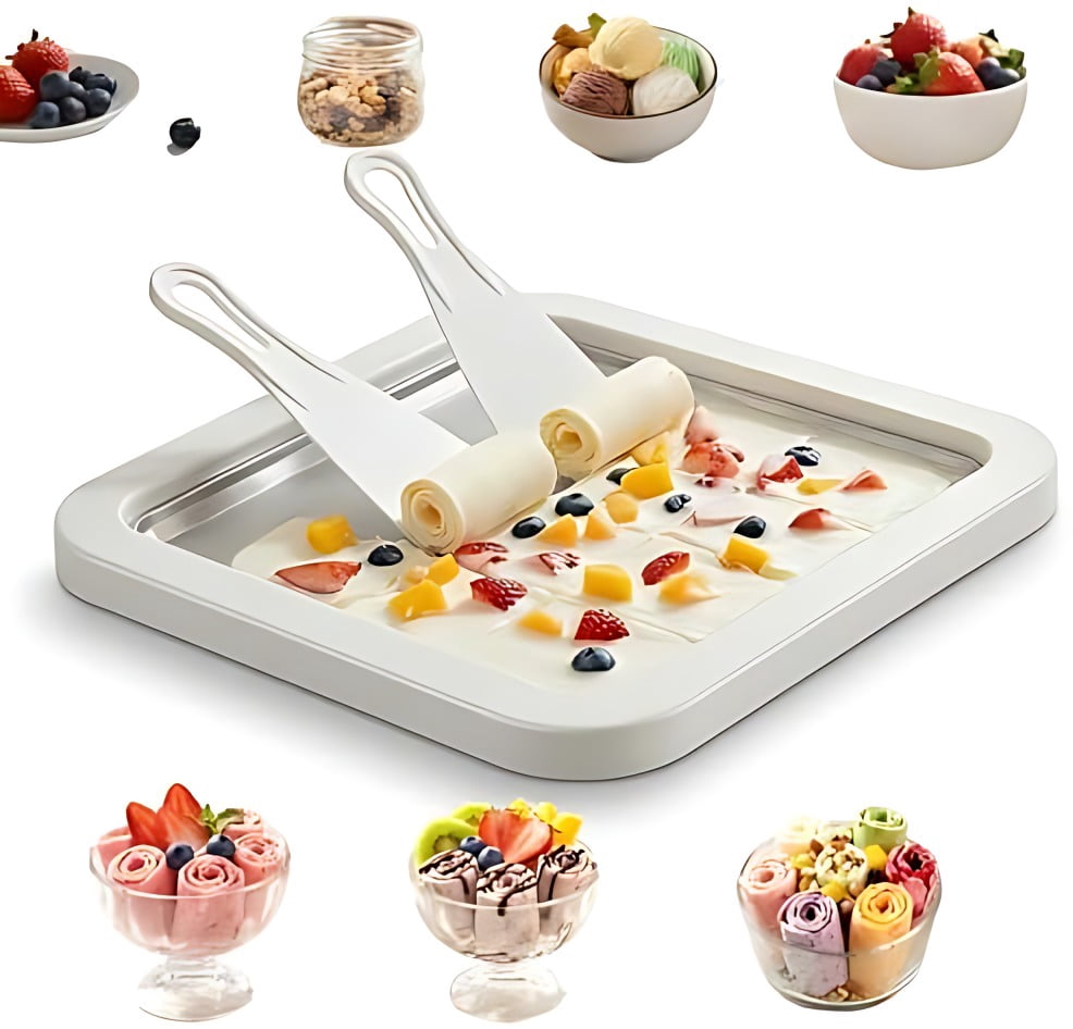 Rolled Ice Cream Maker Kit, DIY Ice Cream Roll Tray with 2 Scrapers, No ...