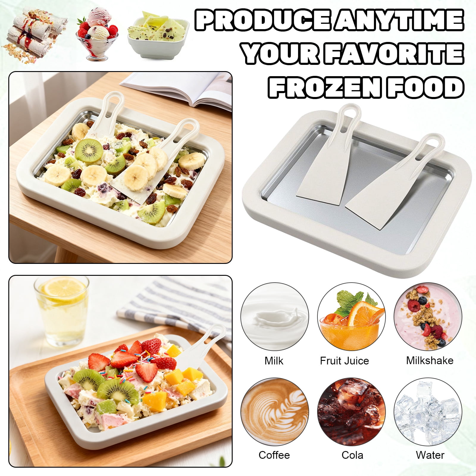 Rolled Ice Cream Maker Kit For Home, Diy Ice Cream Roll Pan With ...