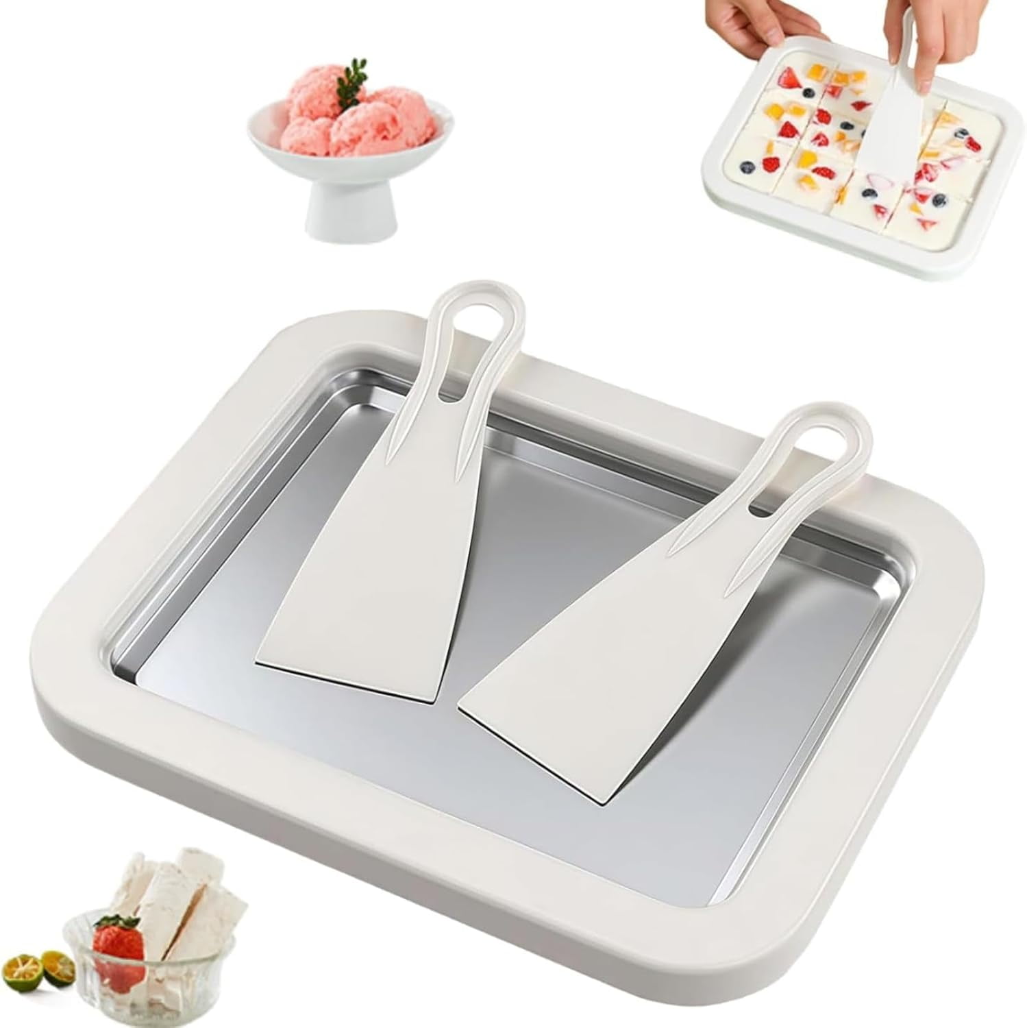 Rolled Ice Cream Maker Kit, At Home Rolled Ice Cream Tray with 2 ...