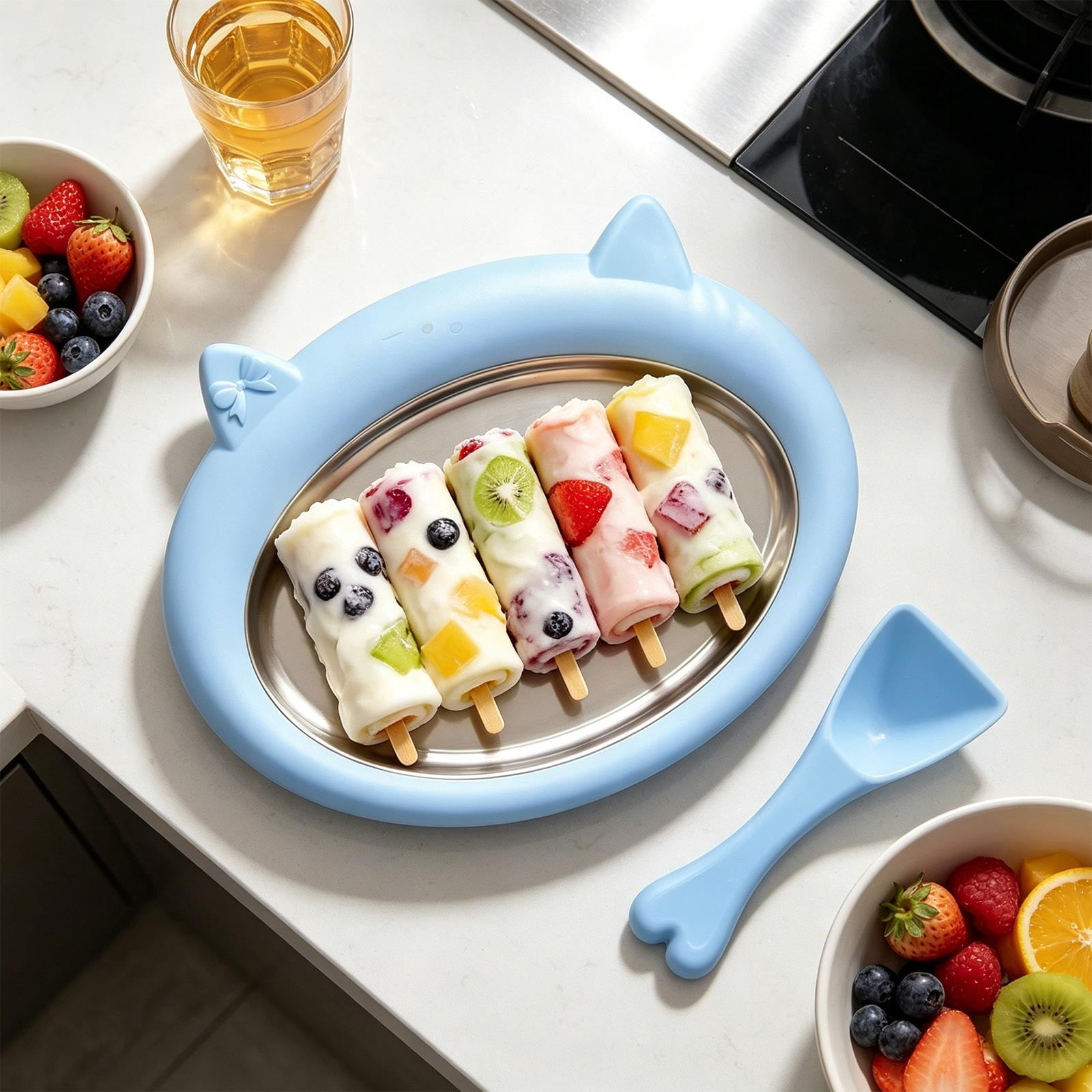 Rolled Ice Cream Maker, Manual No-Electric Stainless Steel Ice Cream ...