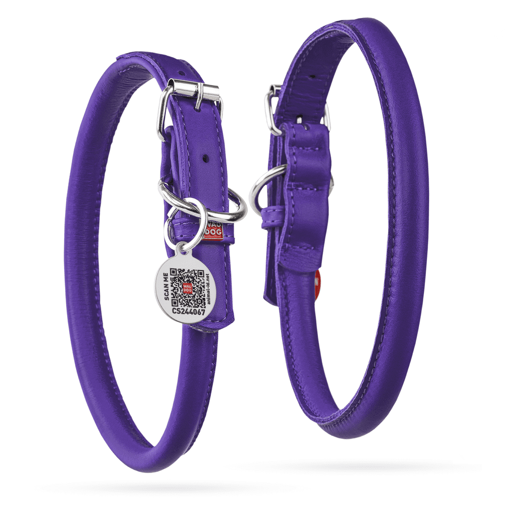 Rolled Leather Dog Collar | Soft Padded & Adjustable Round Rope Puppy ...