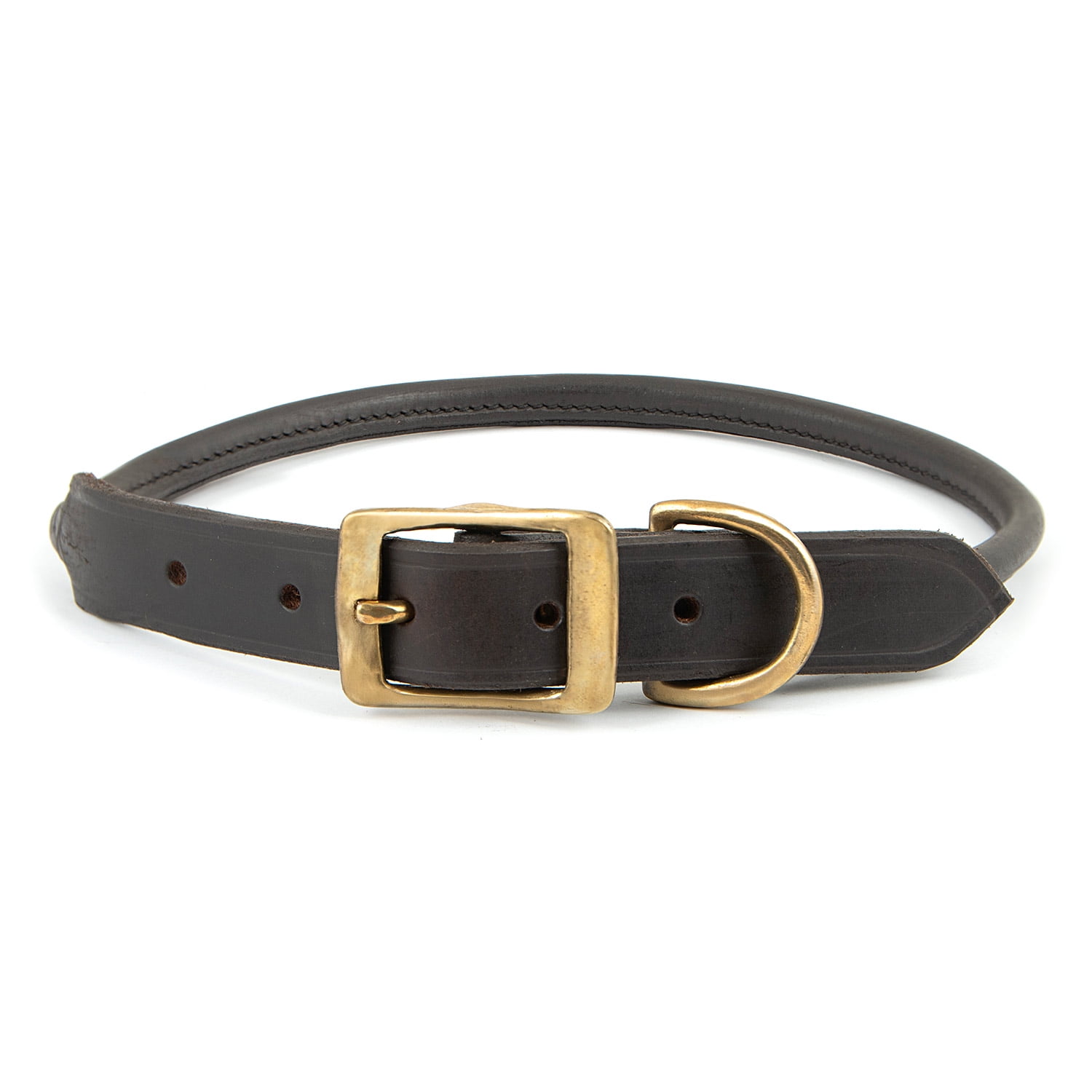 Jeffers Rolled Leather Dog Collar with Brass Hardware, Chestnut Brown ...