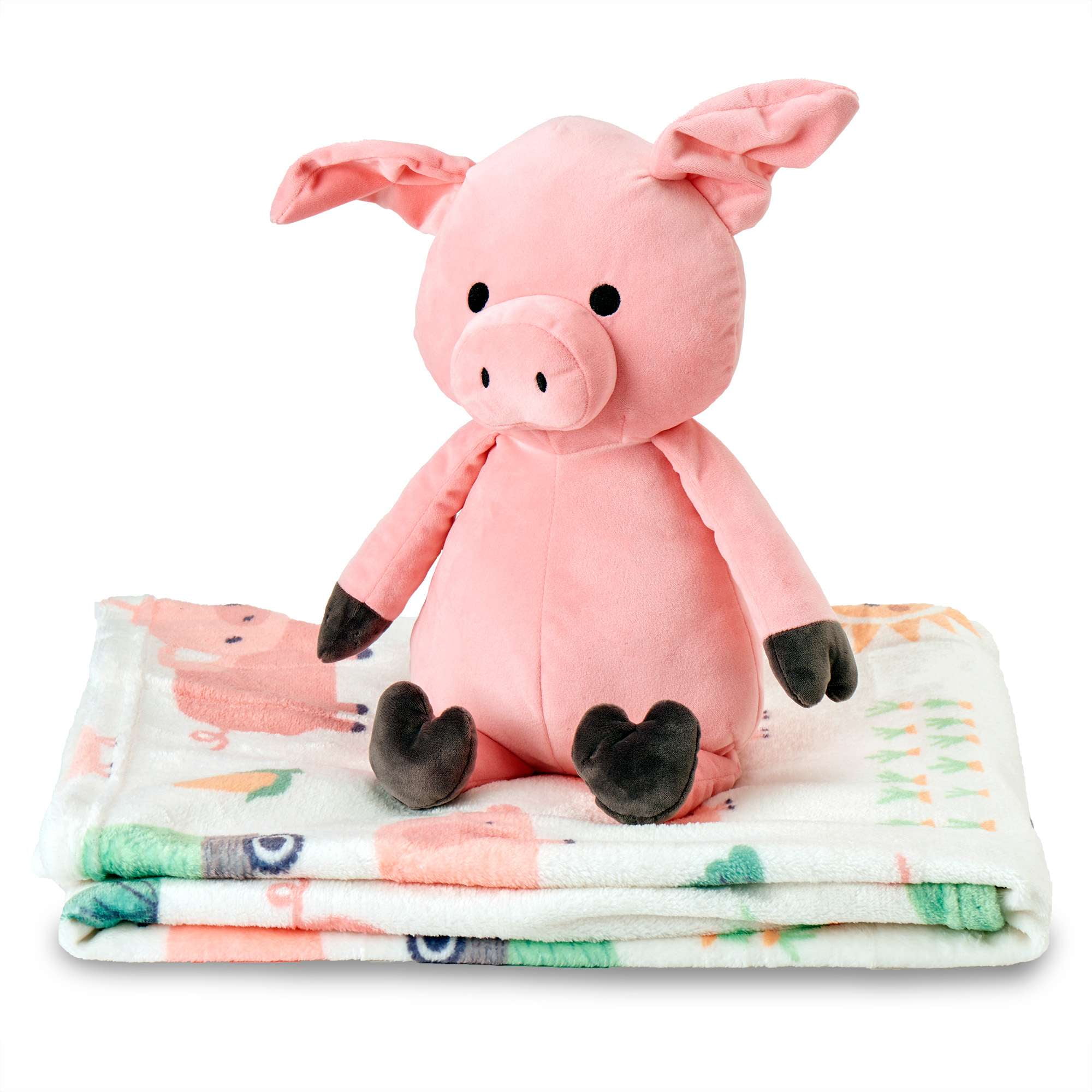 Rollee Pollee Farm Friends Kids Silk Touch Throw Blanket with Plush Pig ...
