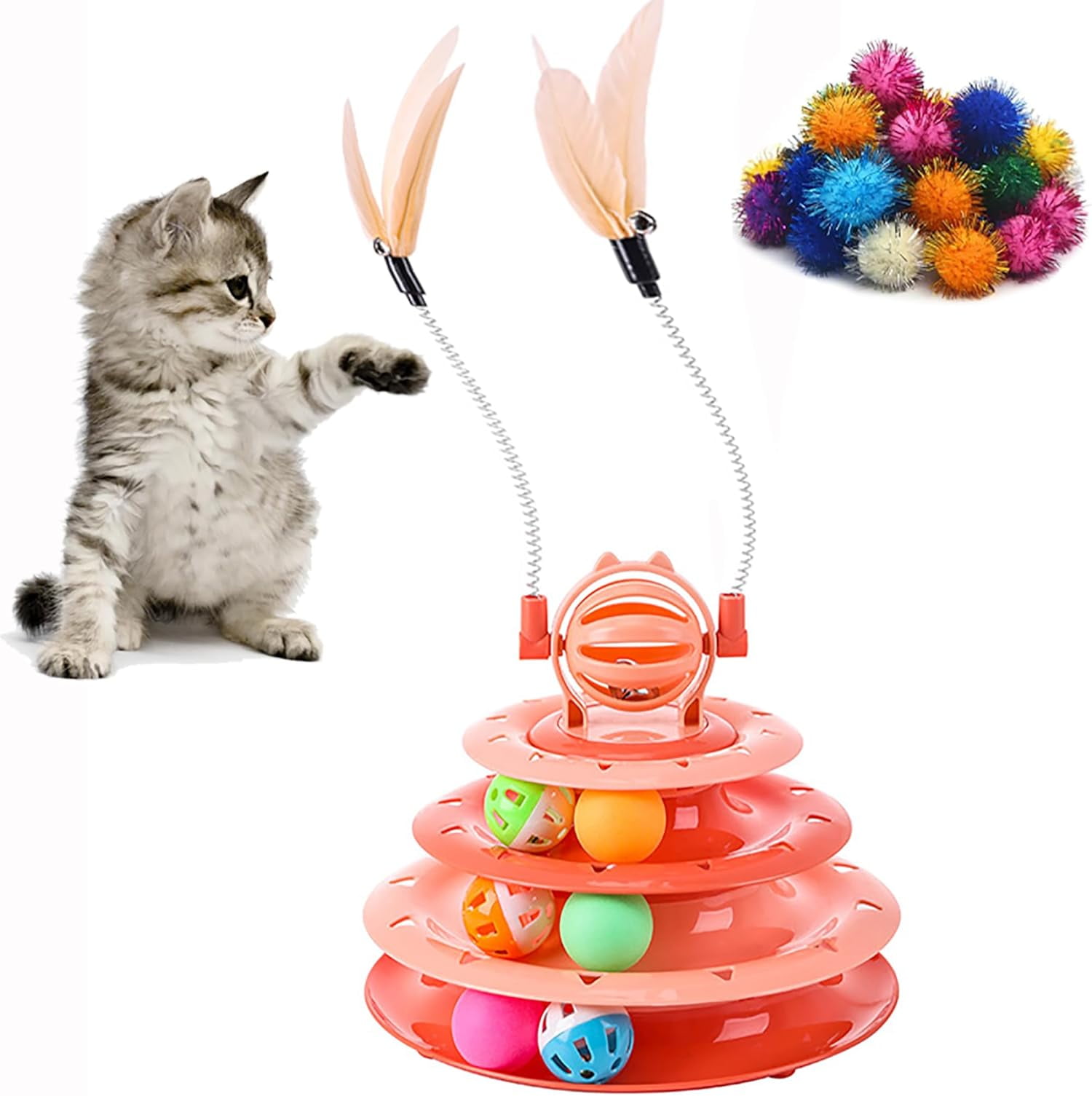 Roller 4-Level Turntable Balls with 14 count Colorful Pom Pom Balls ...