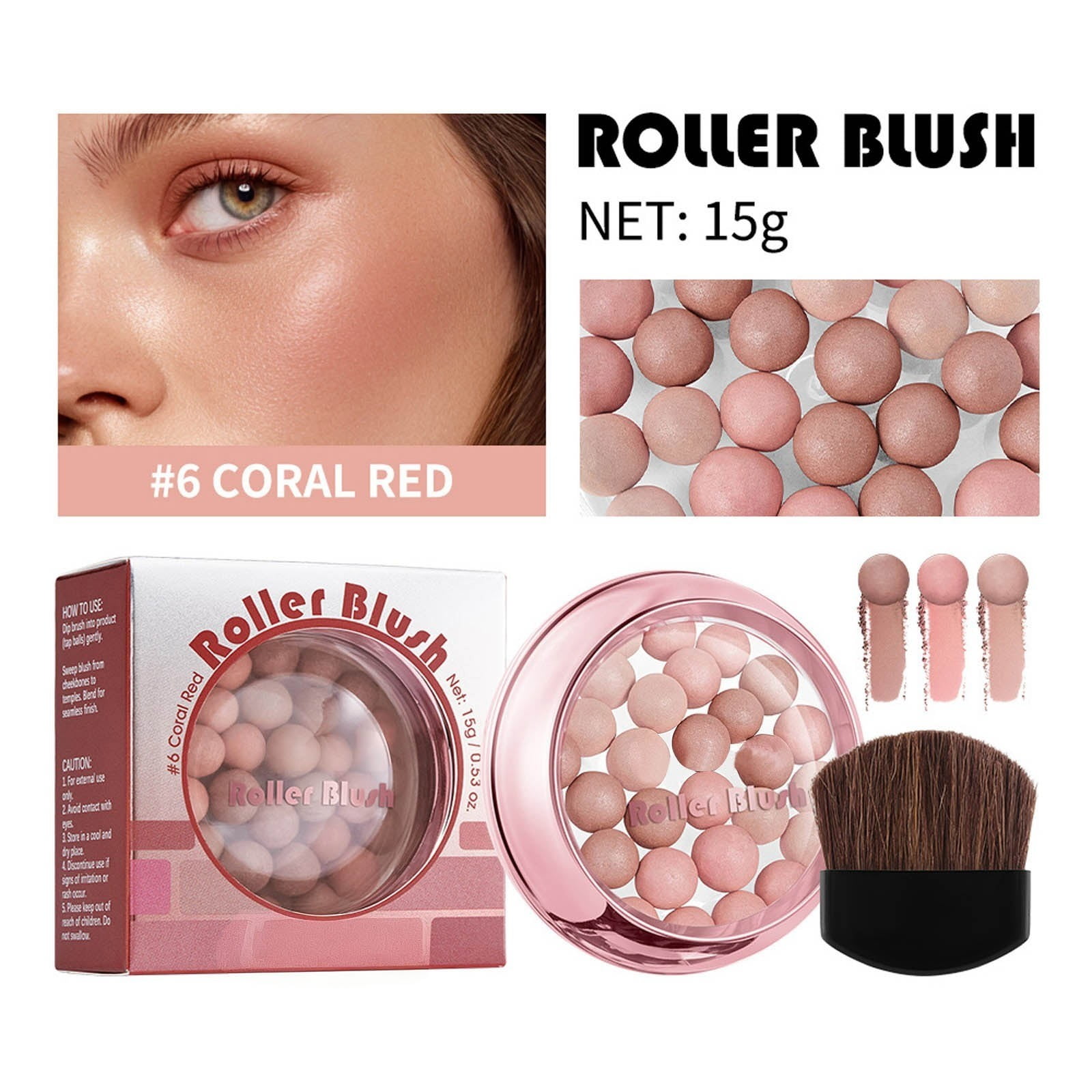 Roller Blush, Blush for Cheeks, Powder Blushs Ball with Brush ...
