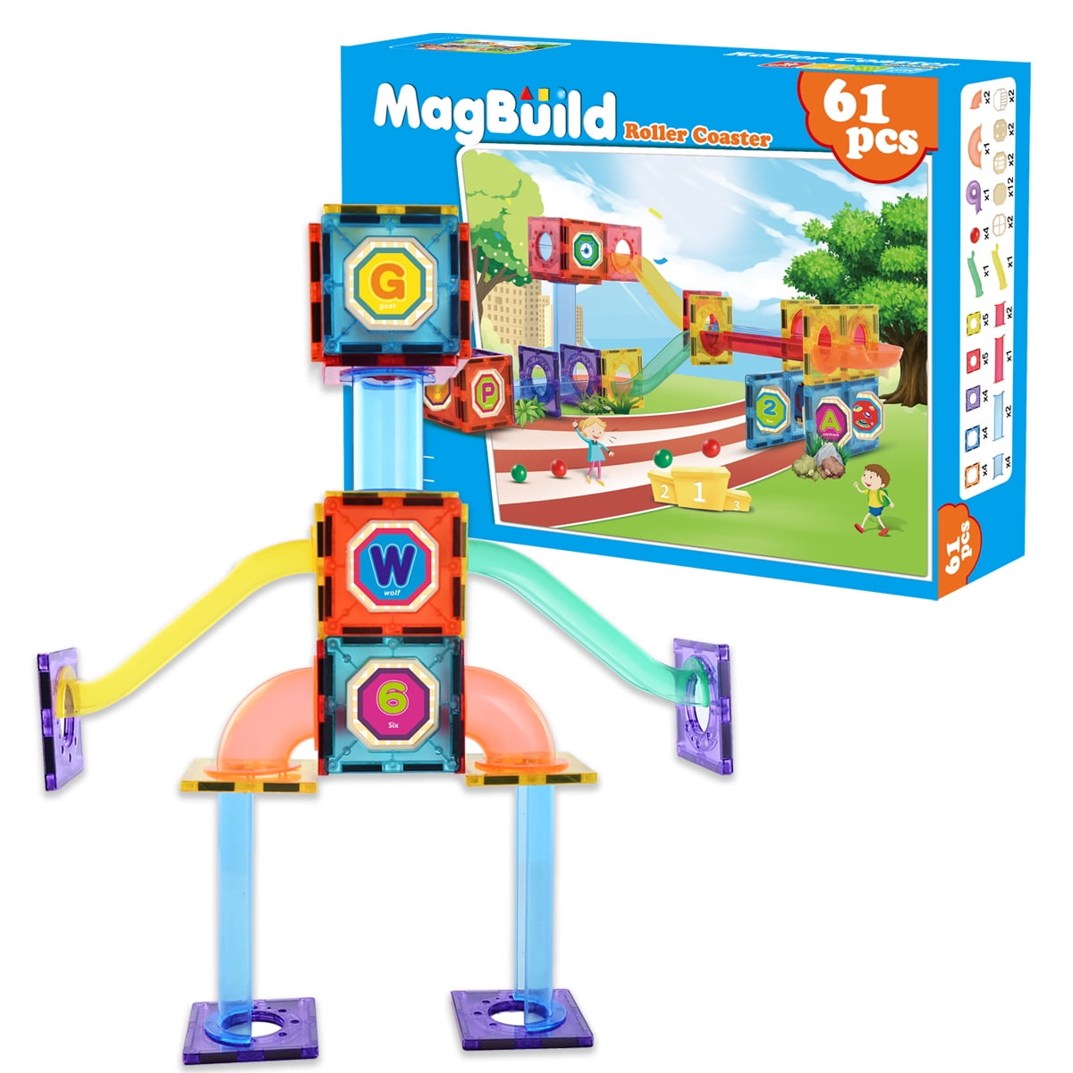 Magnet Building Tiles Kids Magnetic Blocks Set - 61-Piece Educational ...