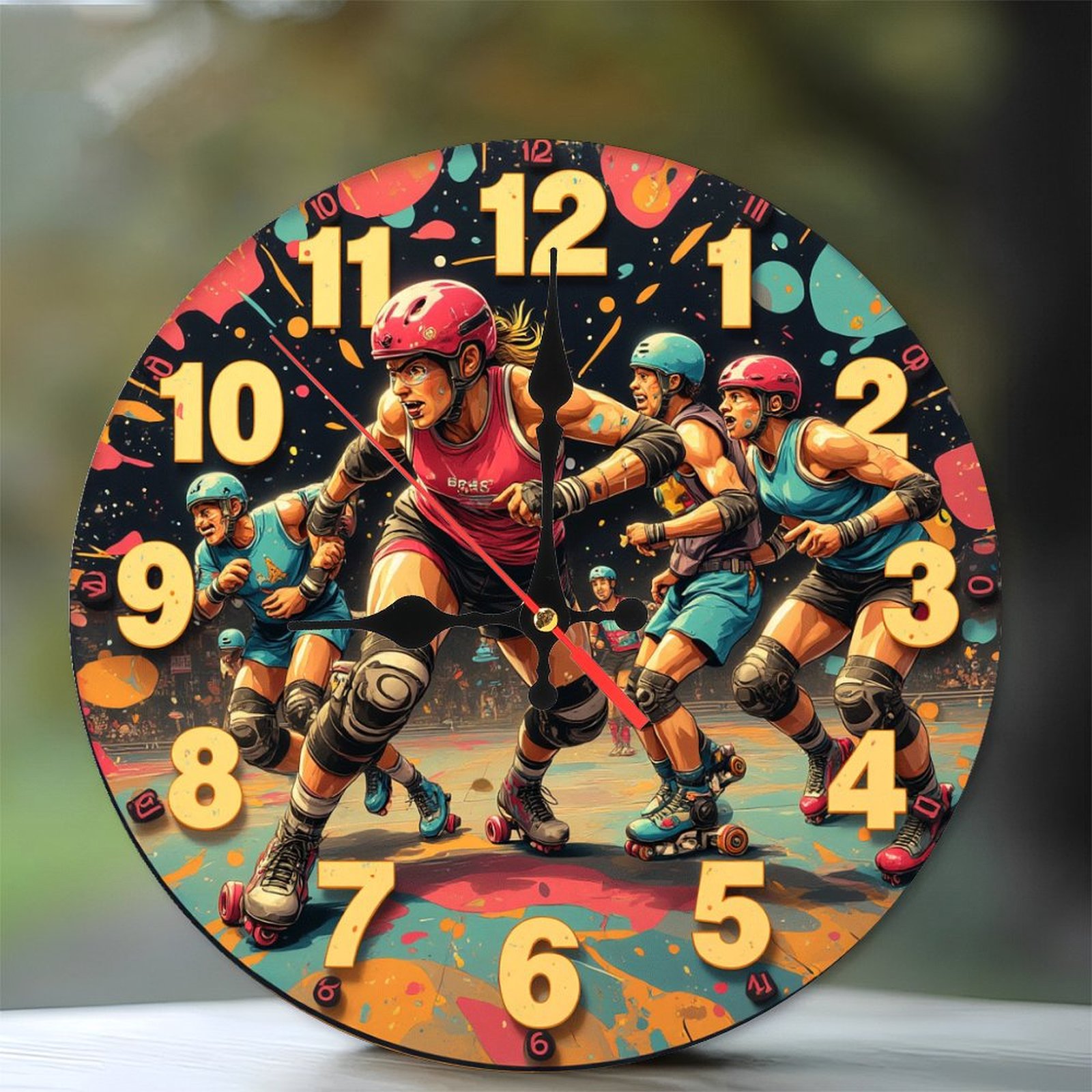 Roller Derby Clock Wall Art Decor 10-Inch Silent Wooden Wall Clock ...