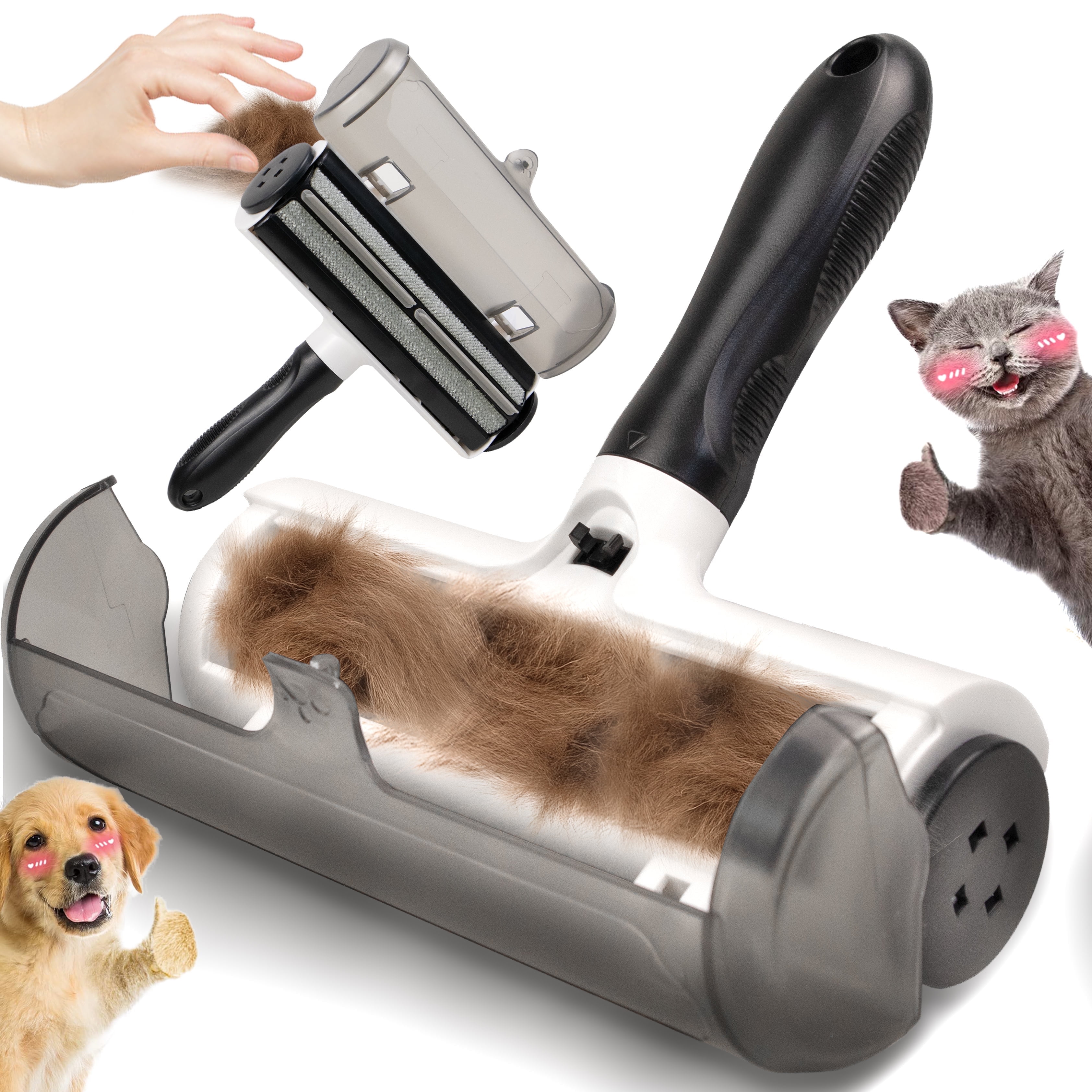 Roller Pet Hair Remover and Reusable Lint Roller - Cat and Dog Hair ...