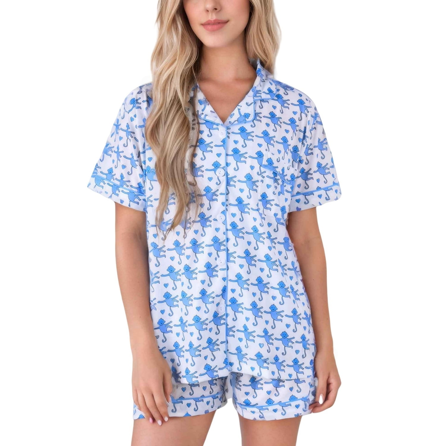 Roller Rabbit Pajamas Set Women's Cute Preppy monkey Pajamas Lounge Set ...