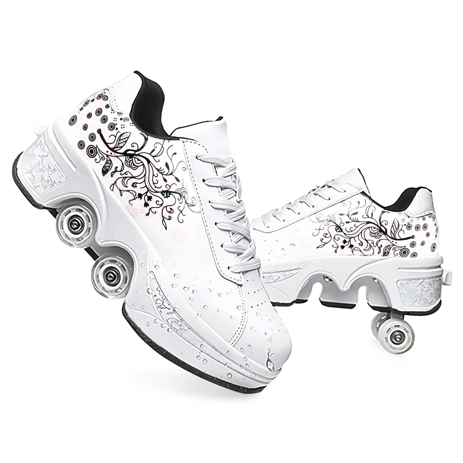 Roller Skate Shoes for Women,Double Row Deform Wheel Roller Skates ...