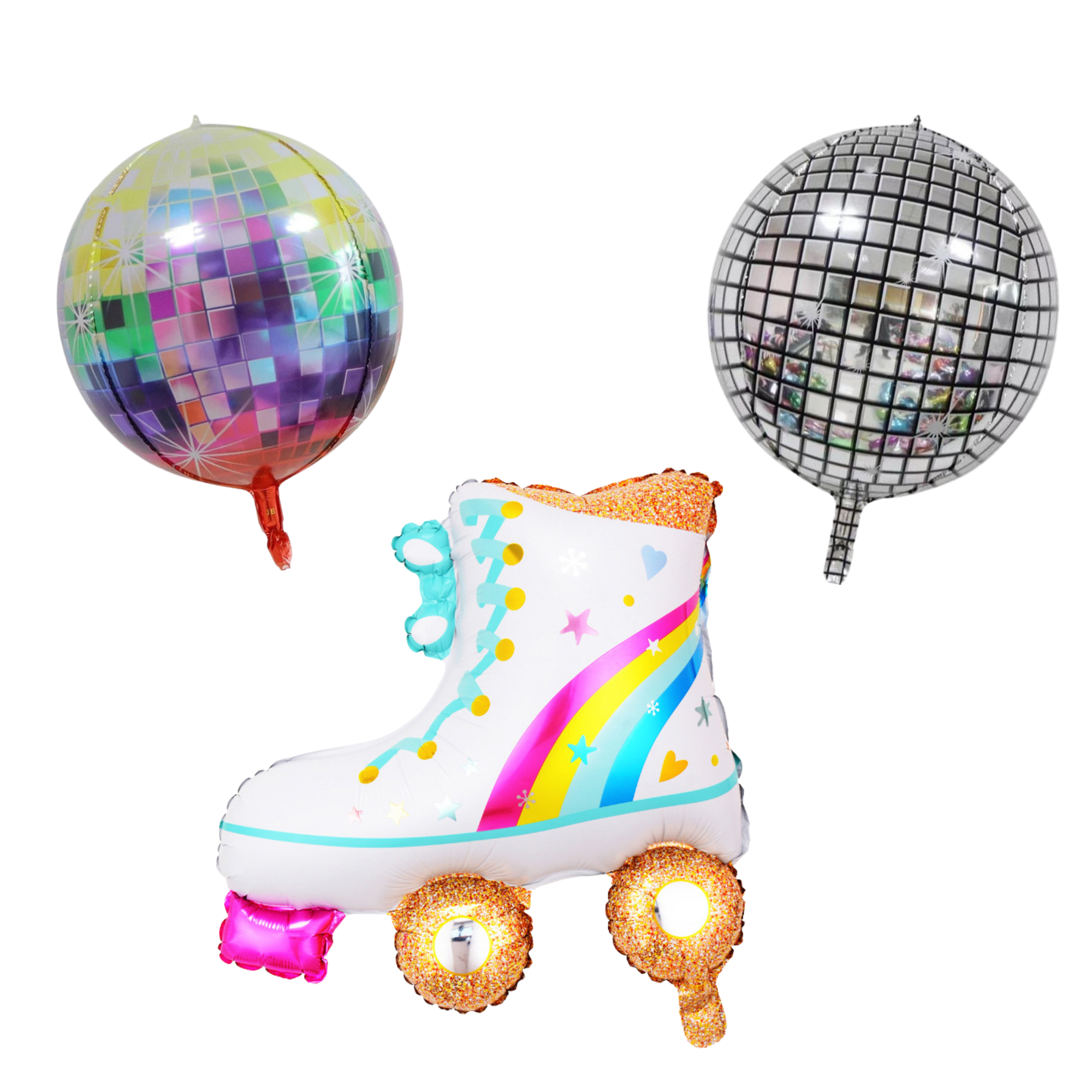 Roller Skate & Disco Ball Balloon Set – Retro Party Foil Balloons ...
