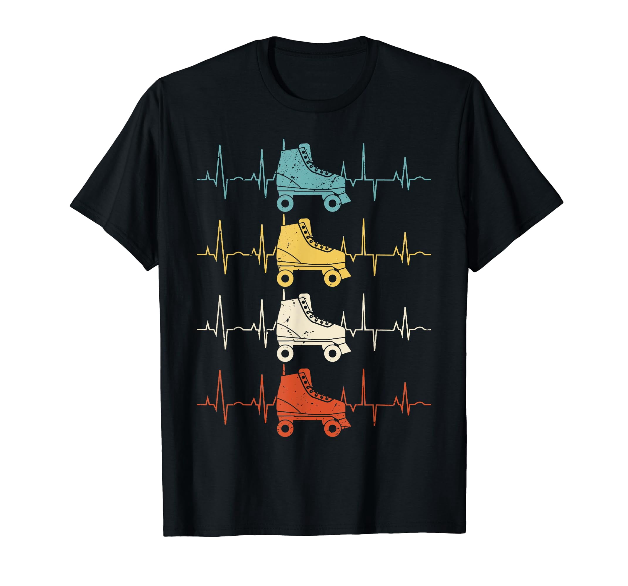 Roller Skate Heartbeat Skater Skating Retro Vintage 70s 80s T-Shirt ...