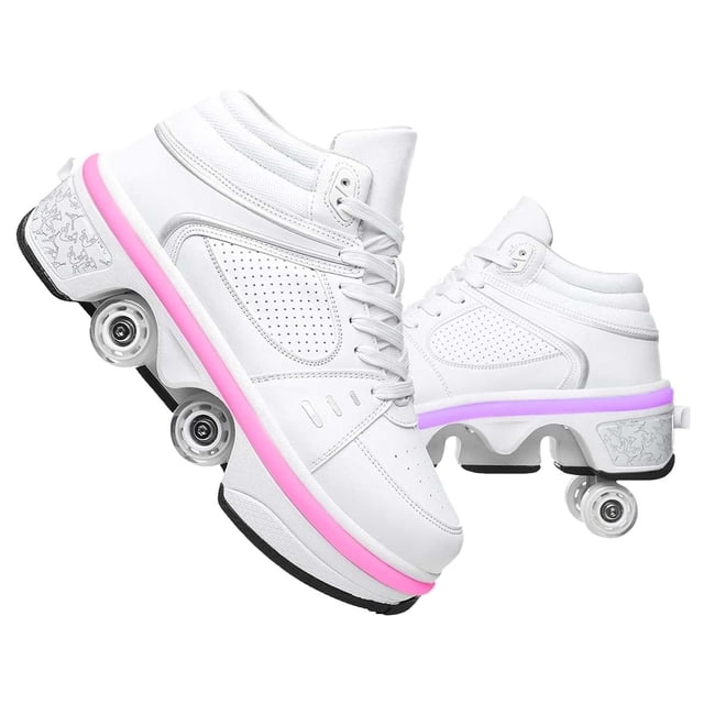 Roller Skate Shoes for Woman, Double-Row Deform Wheel Automatic Walking ...