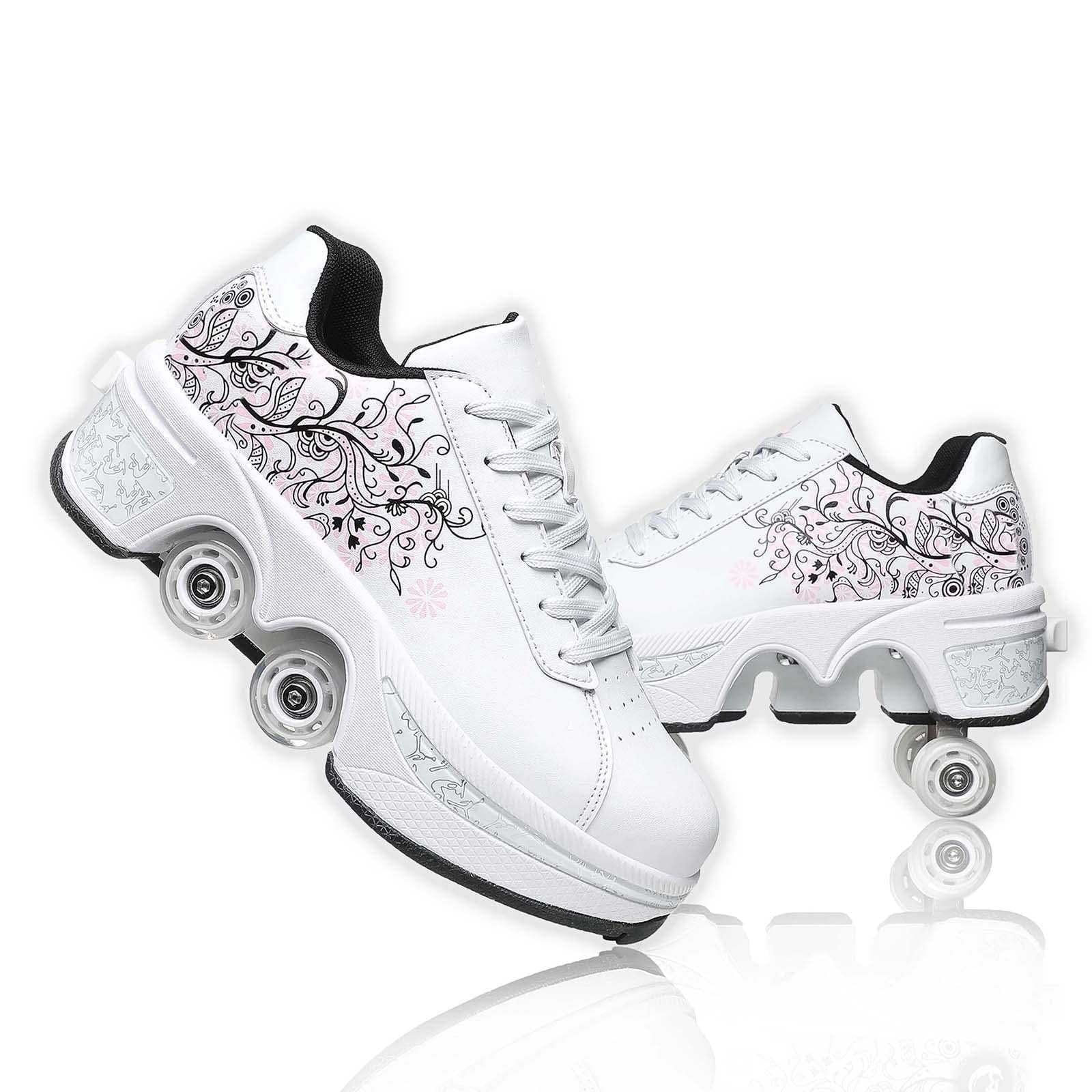 Roller Skate Shoes for Woman, Double-Row Deform Wheel Automatic Walking ...