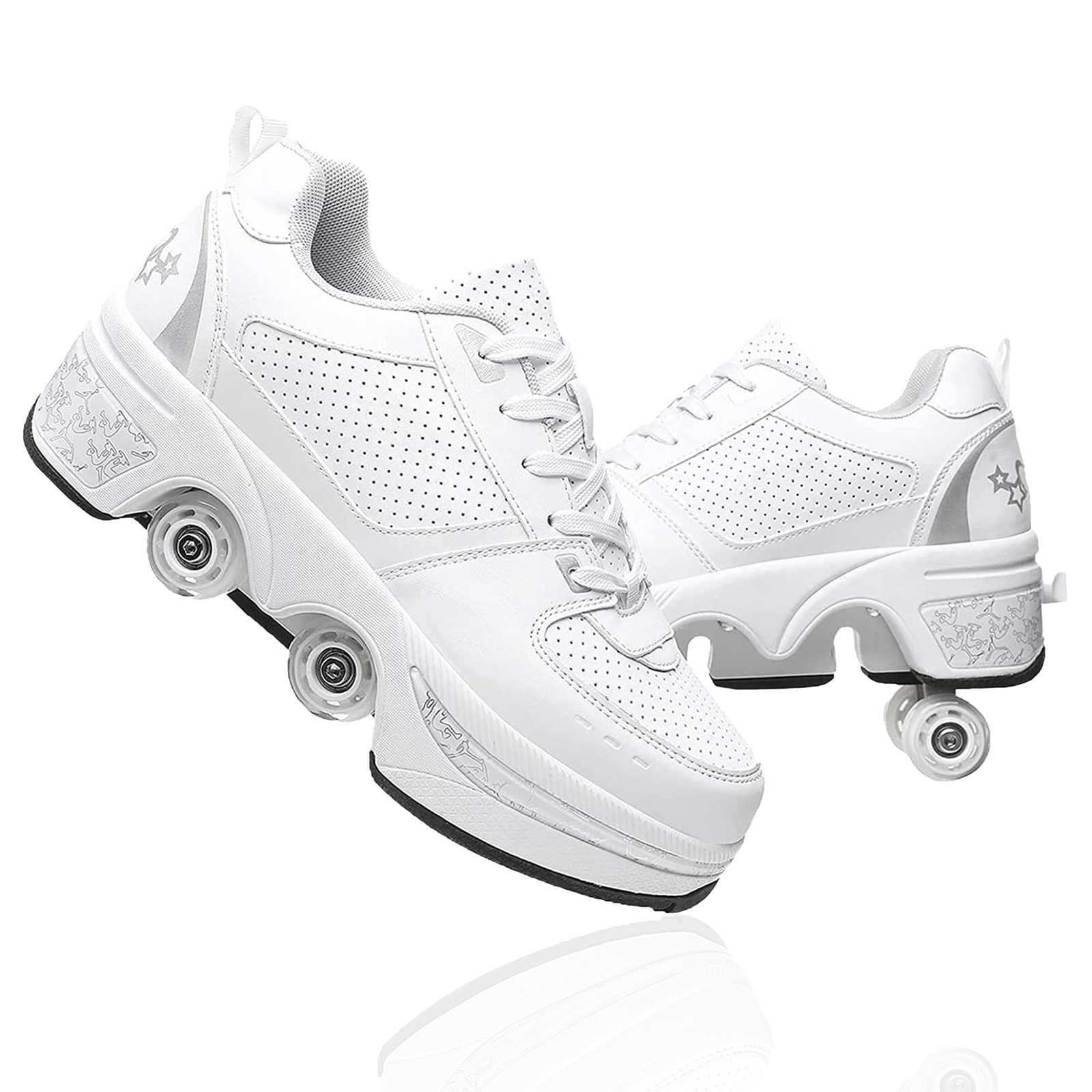 Roller Skate Shoes for Woman, Double-Row Deform Wheel Automatic Walking ...