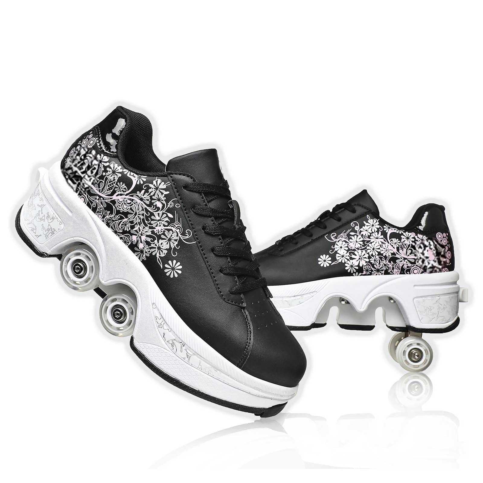 Roller Skate Shoes for Woman, Double-Row Deform Wheel Automatic Walking ...