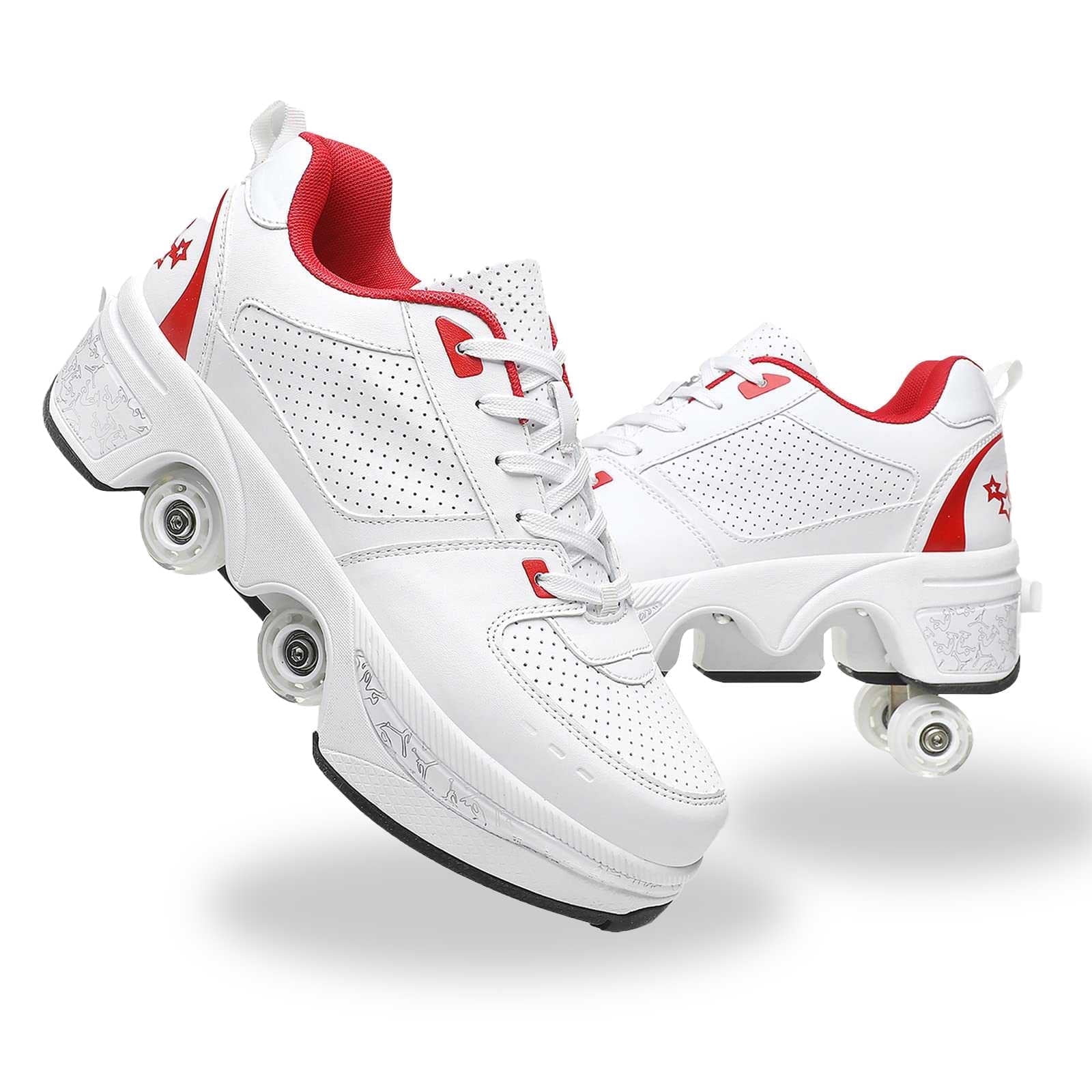 Roller Skate Shoes for Woman, Double-Row Deform Wheel Automatic Walking ...