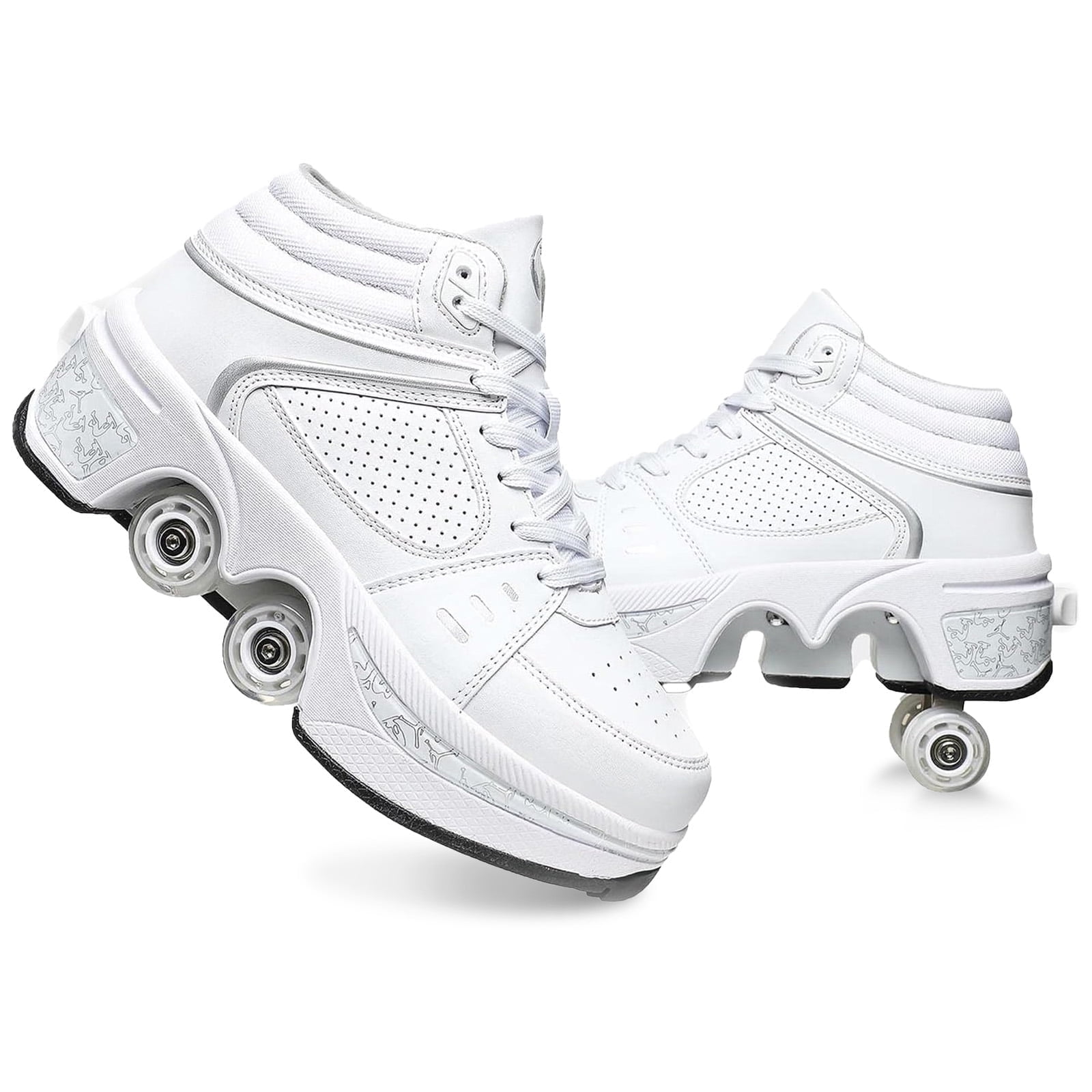 Roller Skate Shoes for Women,Double Row Deform Wheel Roller Skates ...