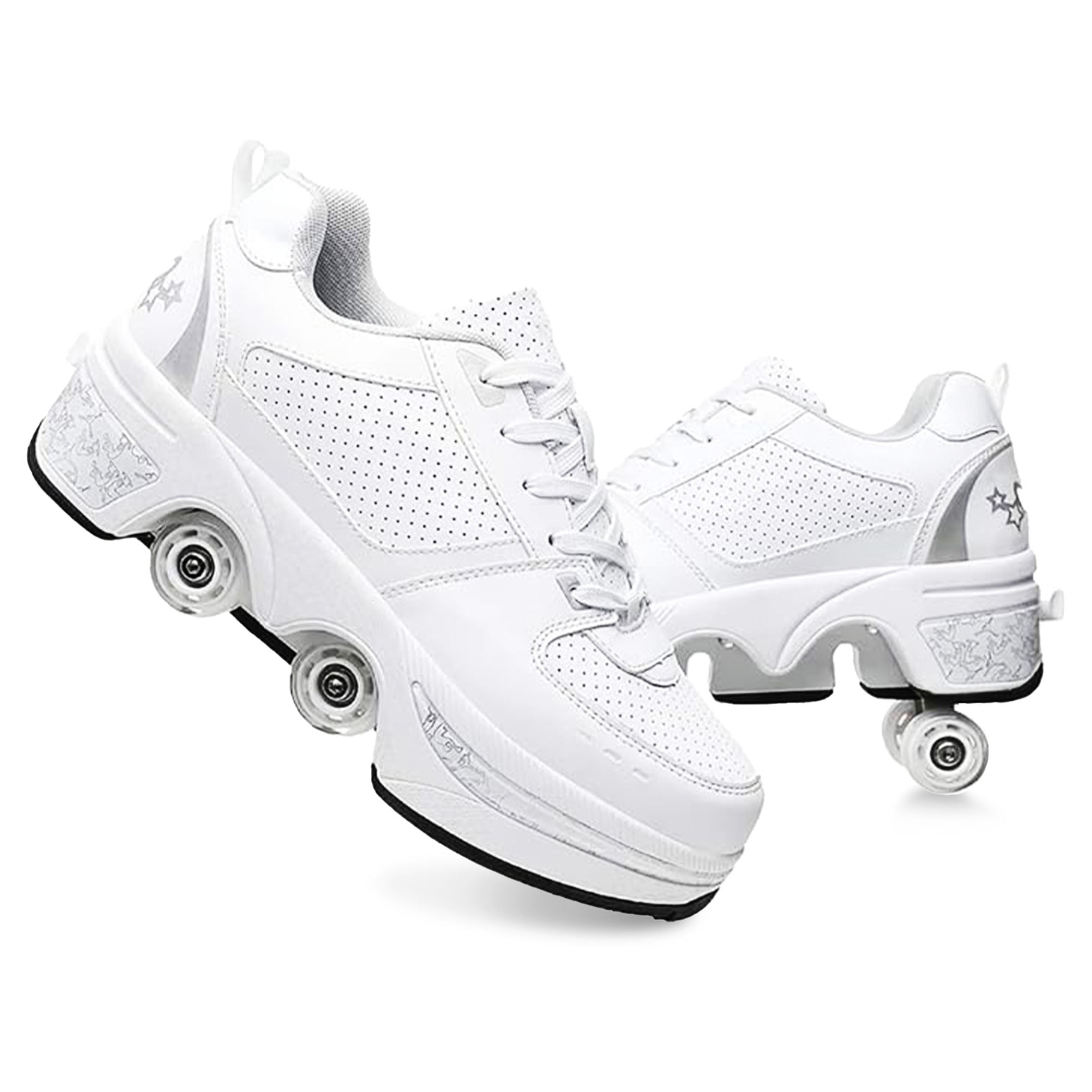 Roller Skate Shoes for Women,Double Row Deform Wheel Roller Skates ...