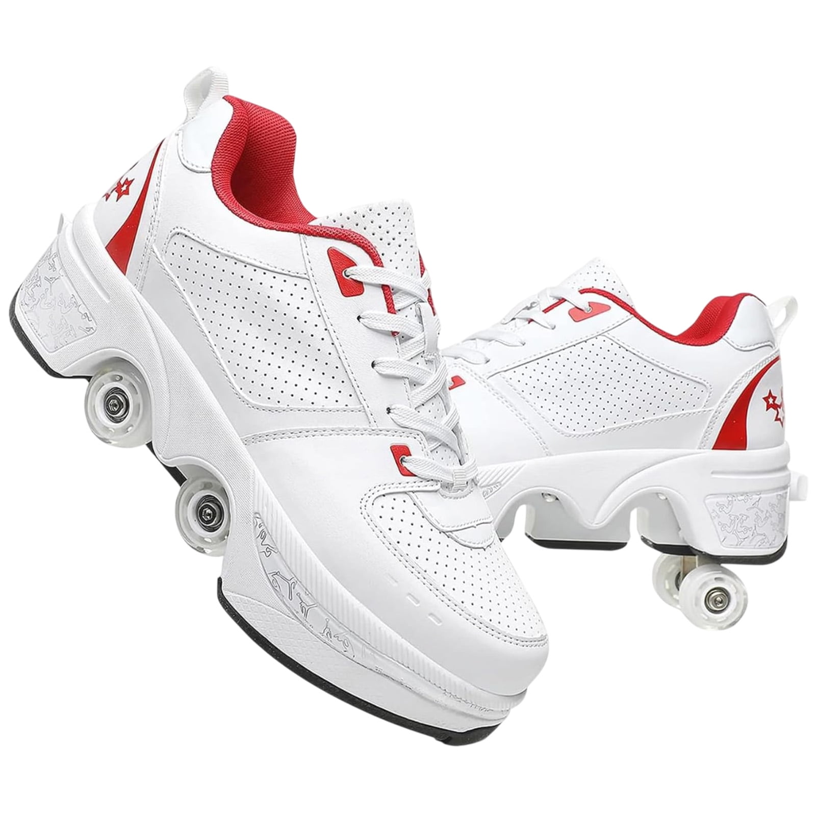 Roller Skate Shoes for Women,Double-Row Deform Wheel Shoe Skate,Shoes ...