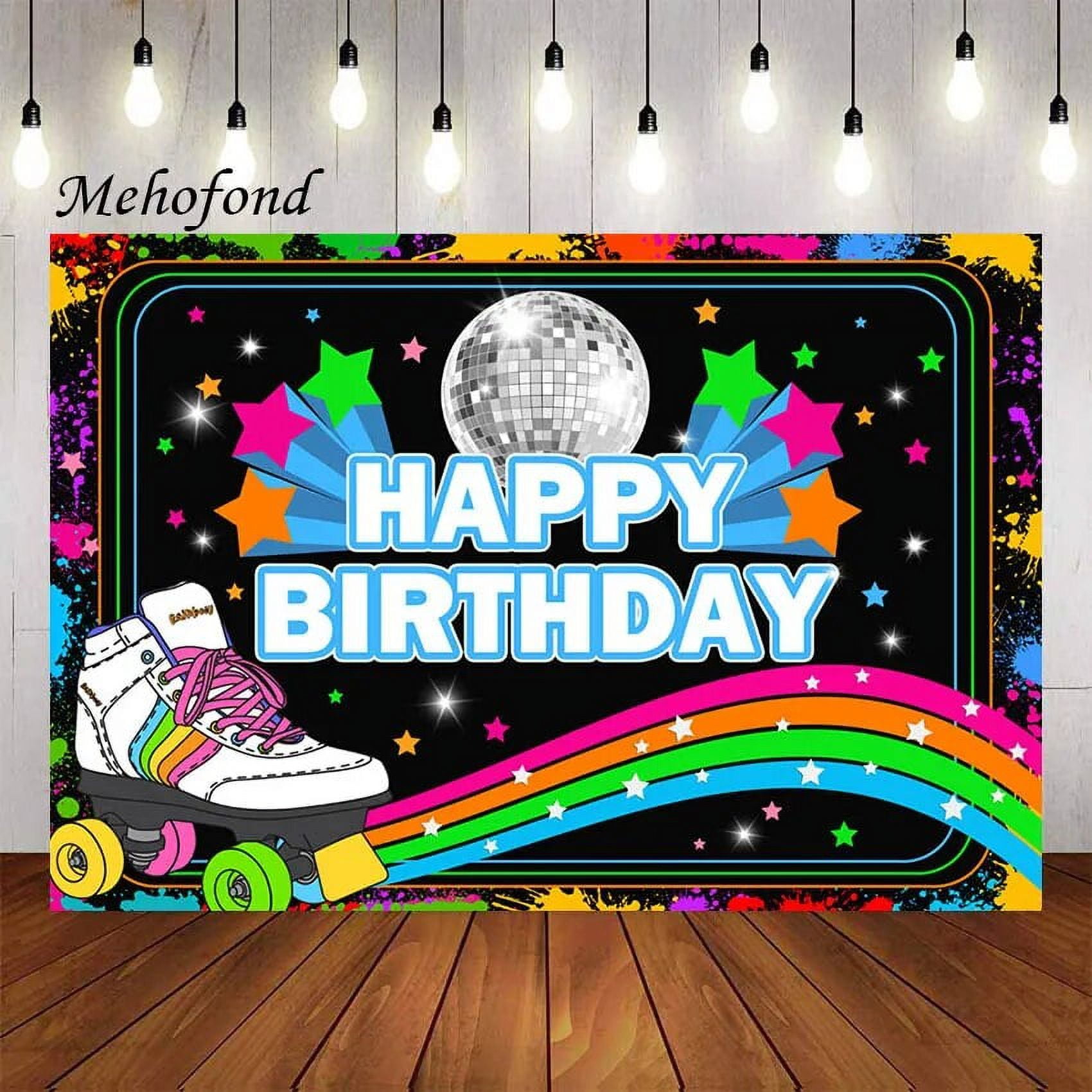 Roller Skates Colorful Neon Lights Birthday Party r Wallpaper Backdrop ...