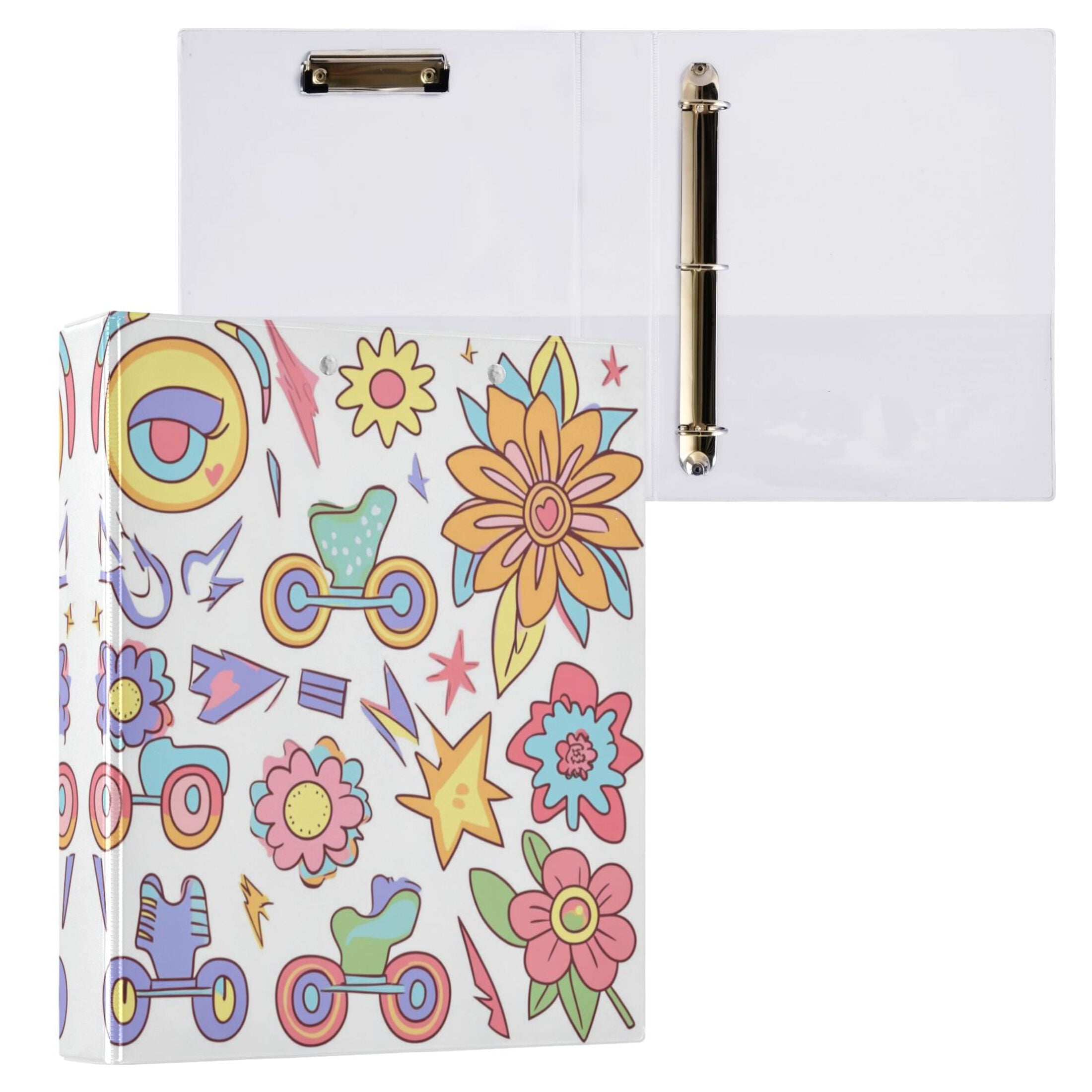 Roller Skates and Flowers 3 Ring Hardcover Binders 1.5in Round Rings ...
